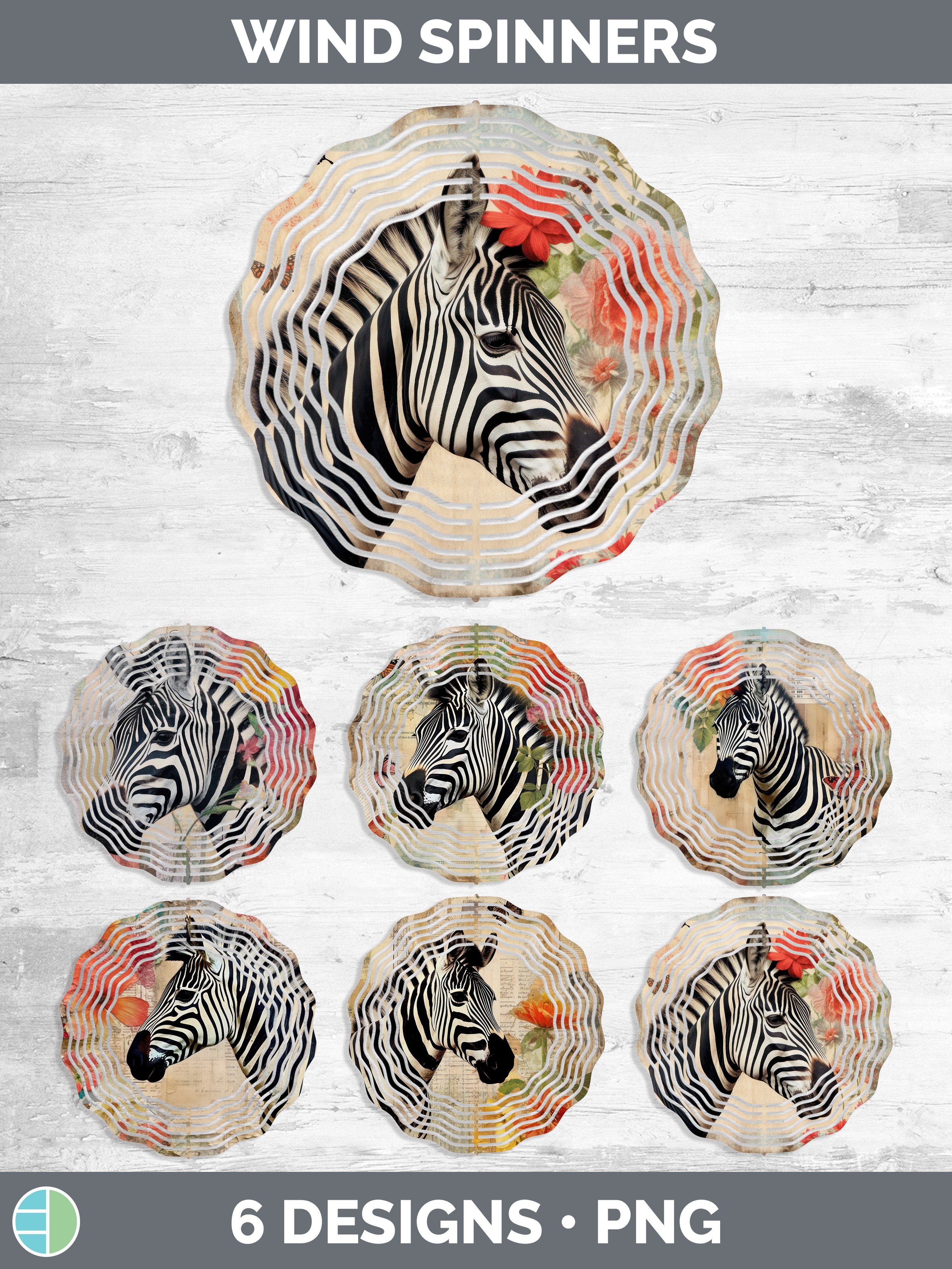 Vintage Zebra Wind Spinner | Sublimation Spinner Designs Bun