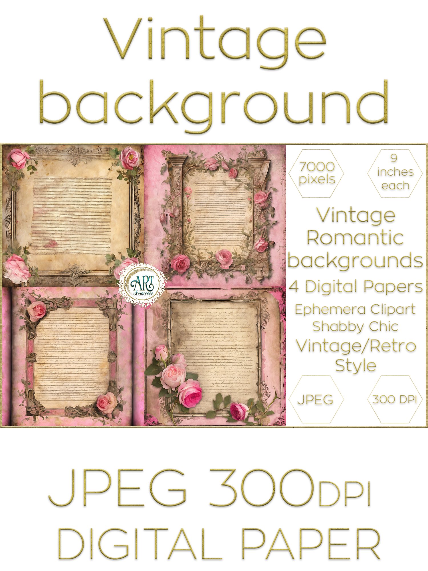 Vintage Watercolor Floral Frame Papers backgrounds (3047645)