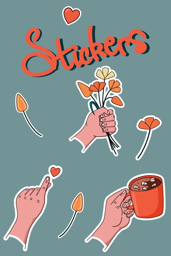 Hands with gestures, stickers.