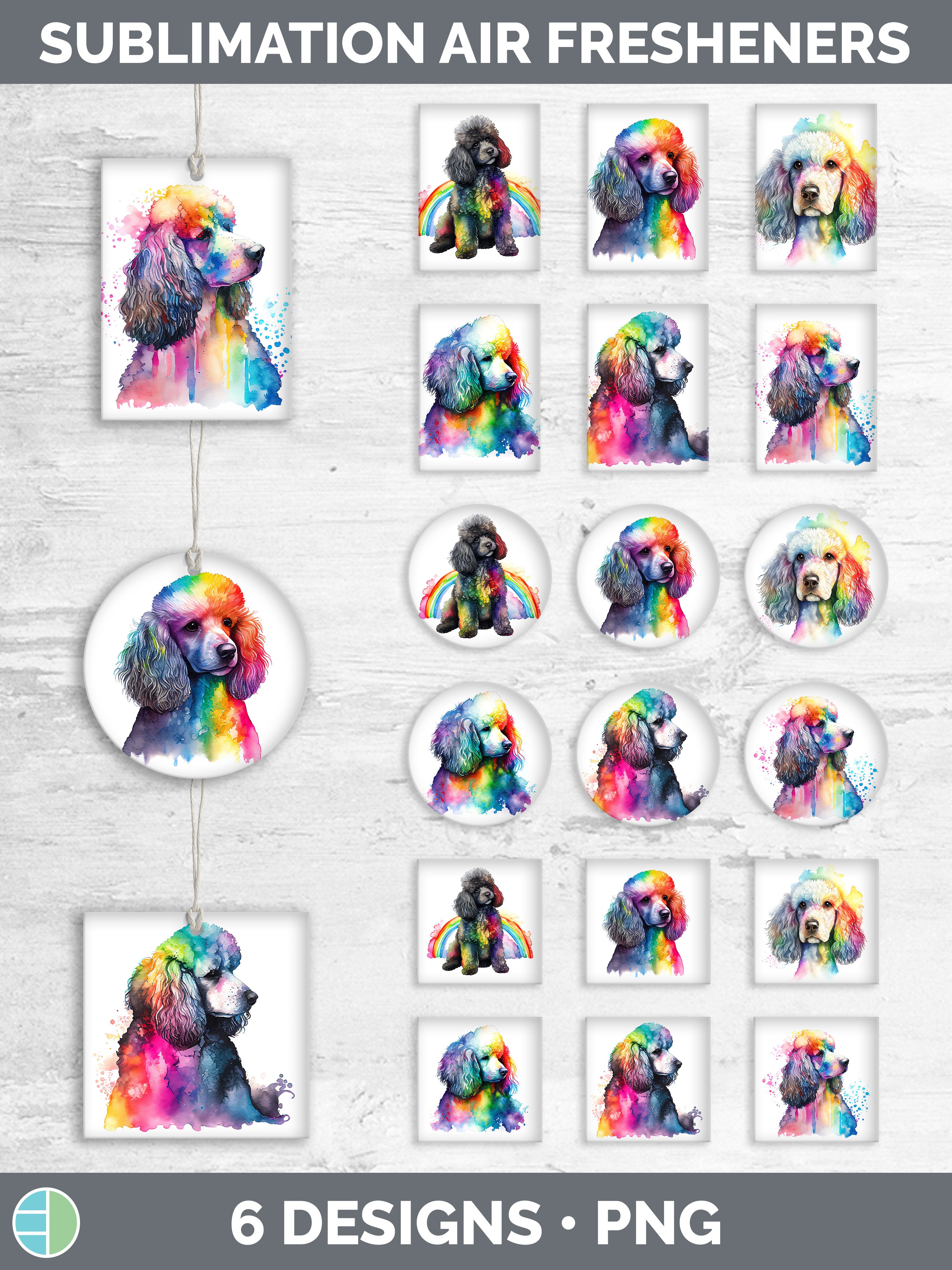 Rainbow Poodle Air Freshener | Sublimation Car Freshener Des