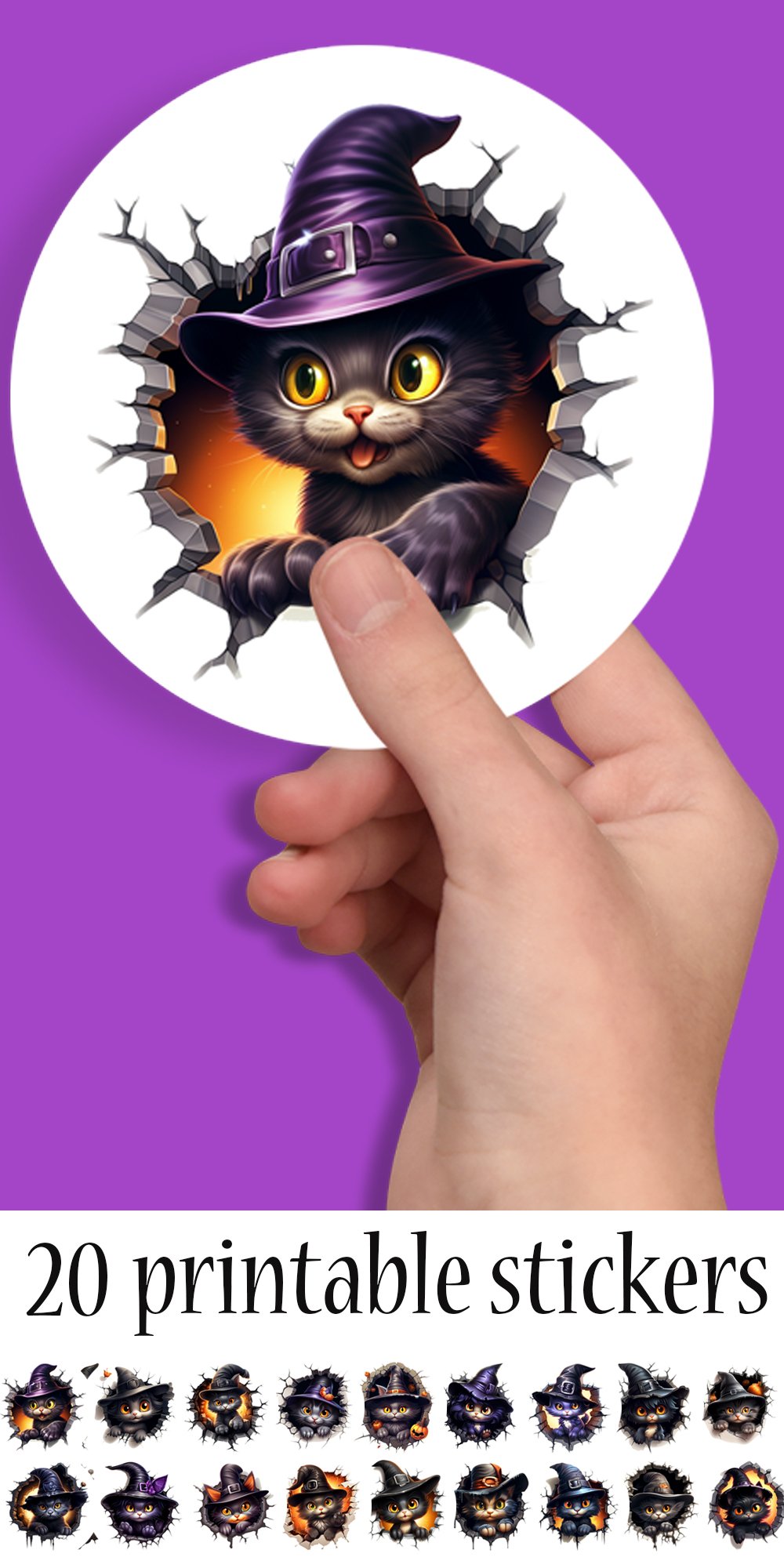 3D Cute Cat Witch Halloween Stickers: Magical Meow-gnets