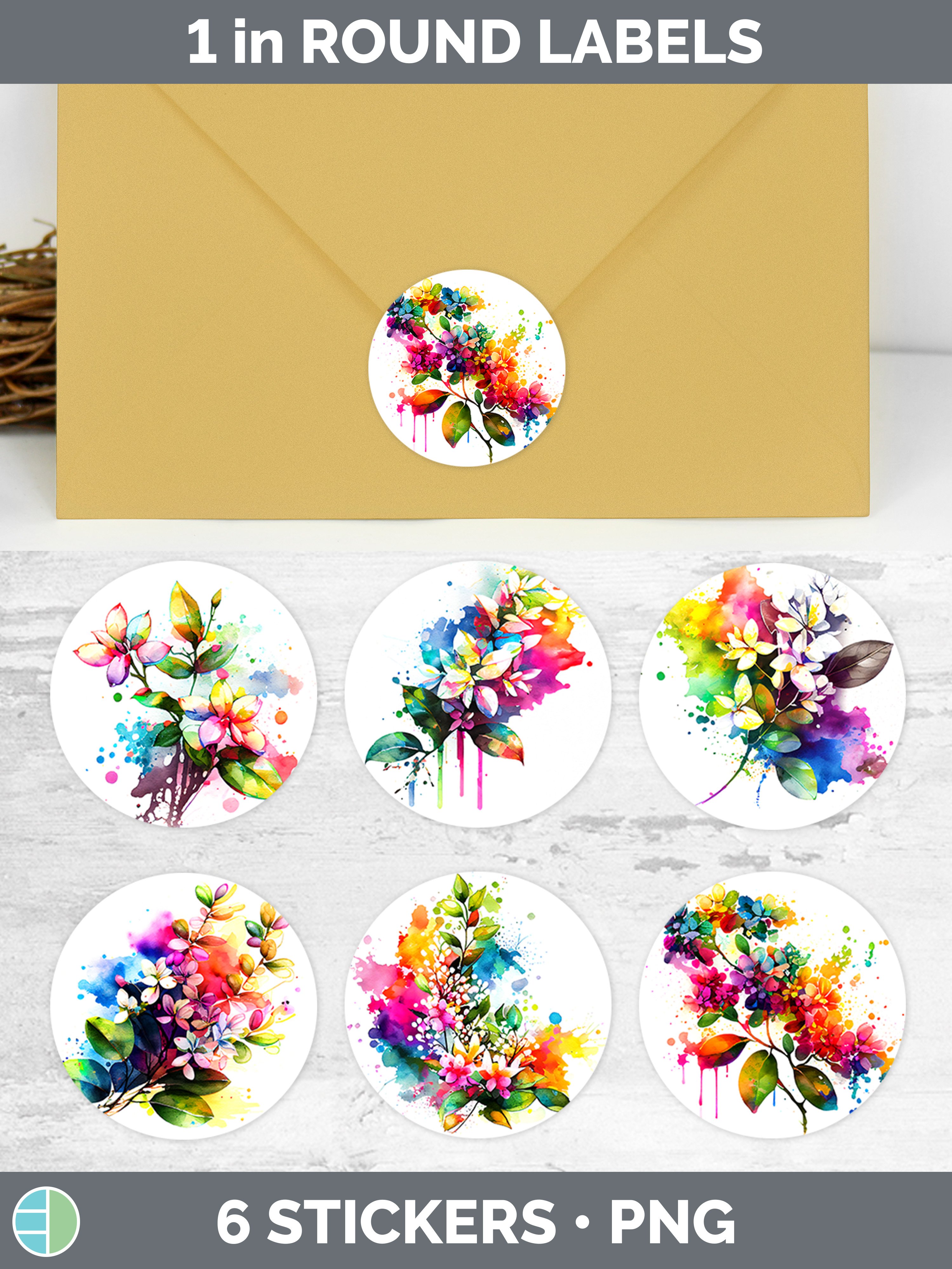 Rainbow Jasmine Flowers Stickers | Round Labels Designs Bund
