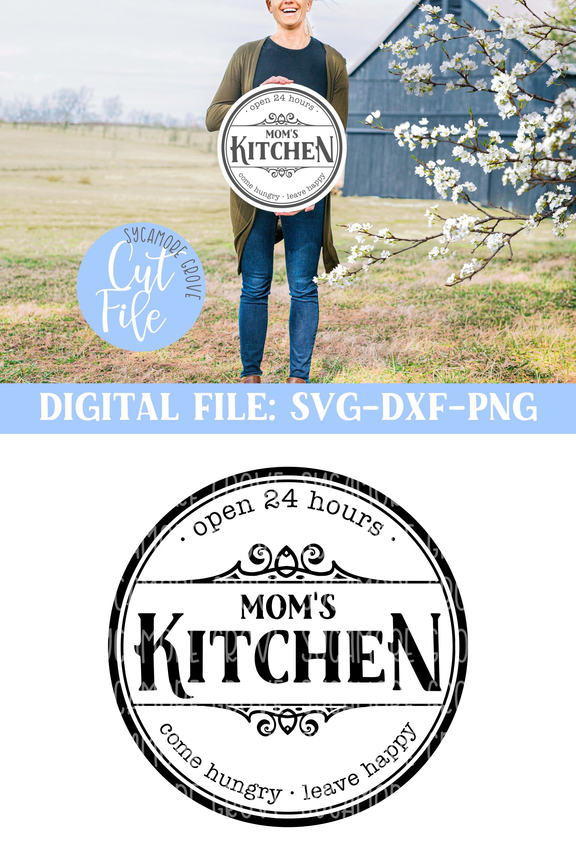 Round Mom's Kitchen SVG Cut File - Come Hungry Leave Happy