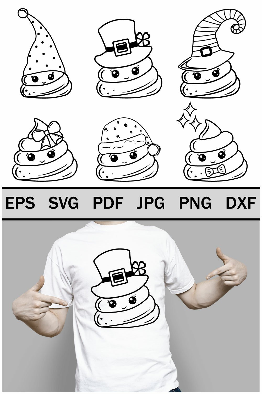 Set of Kawaii poop characters, svg, file for cutting, doodle