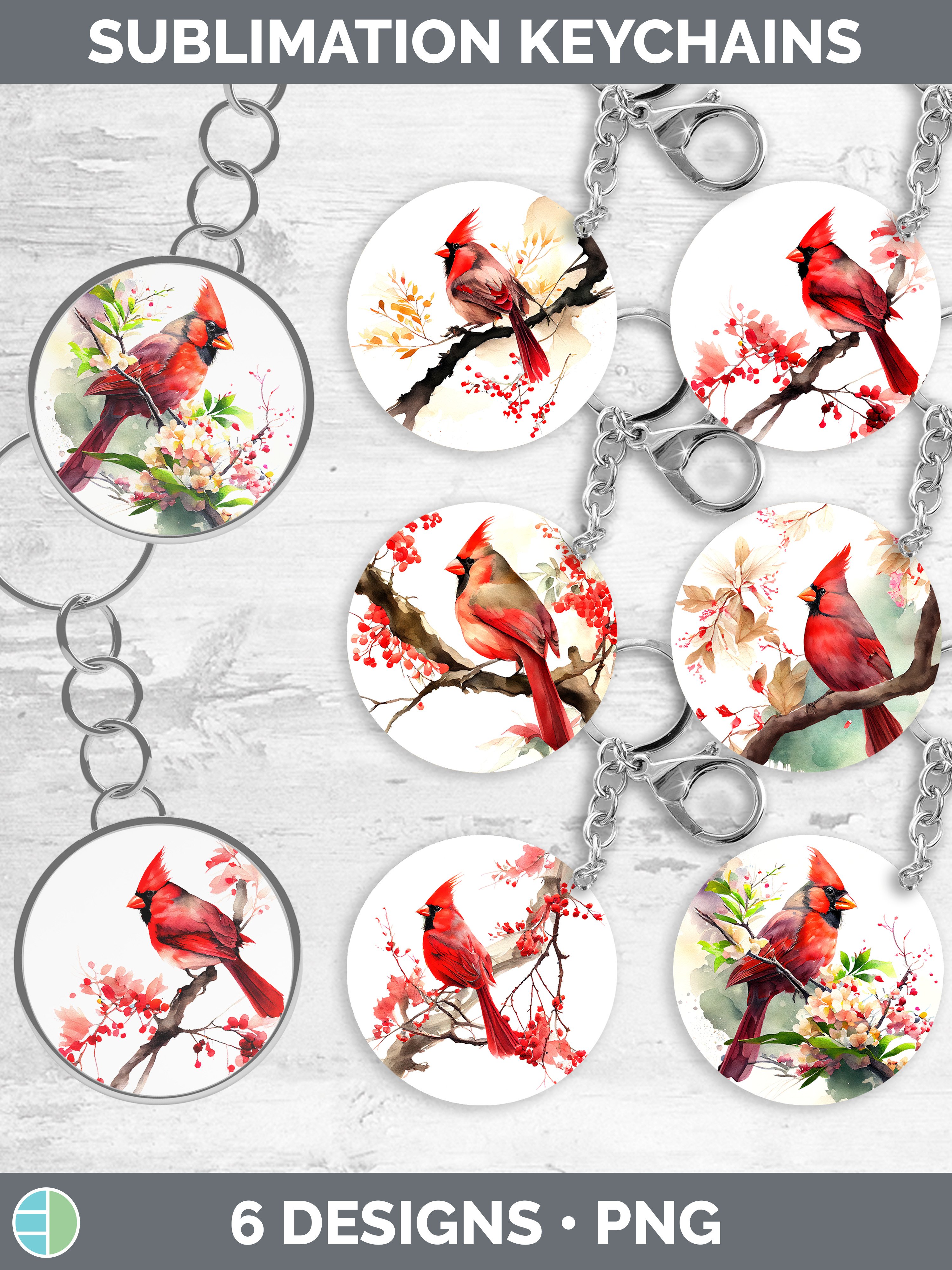 Japanese Watercolor Cardinal Bird Keychain | Sublimation Key