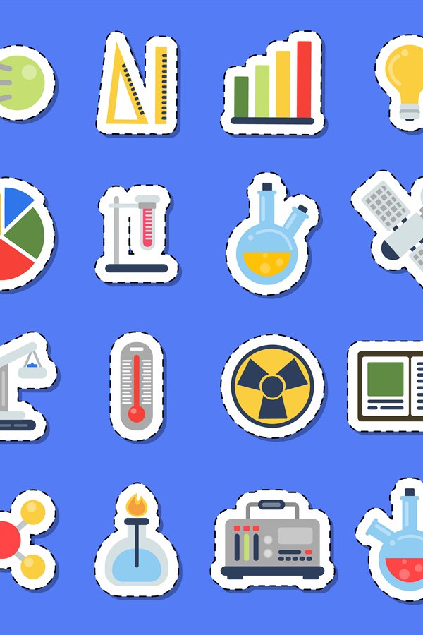 Vector flat style science icons stickers with (847454)