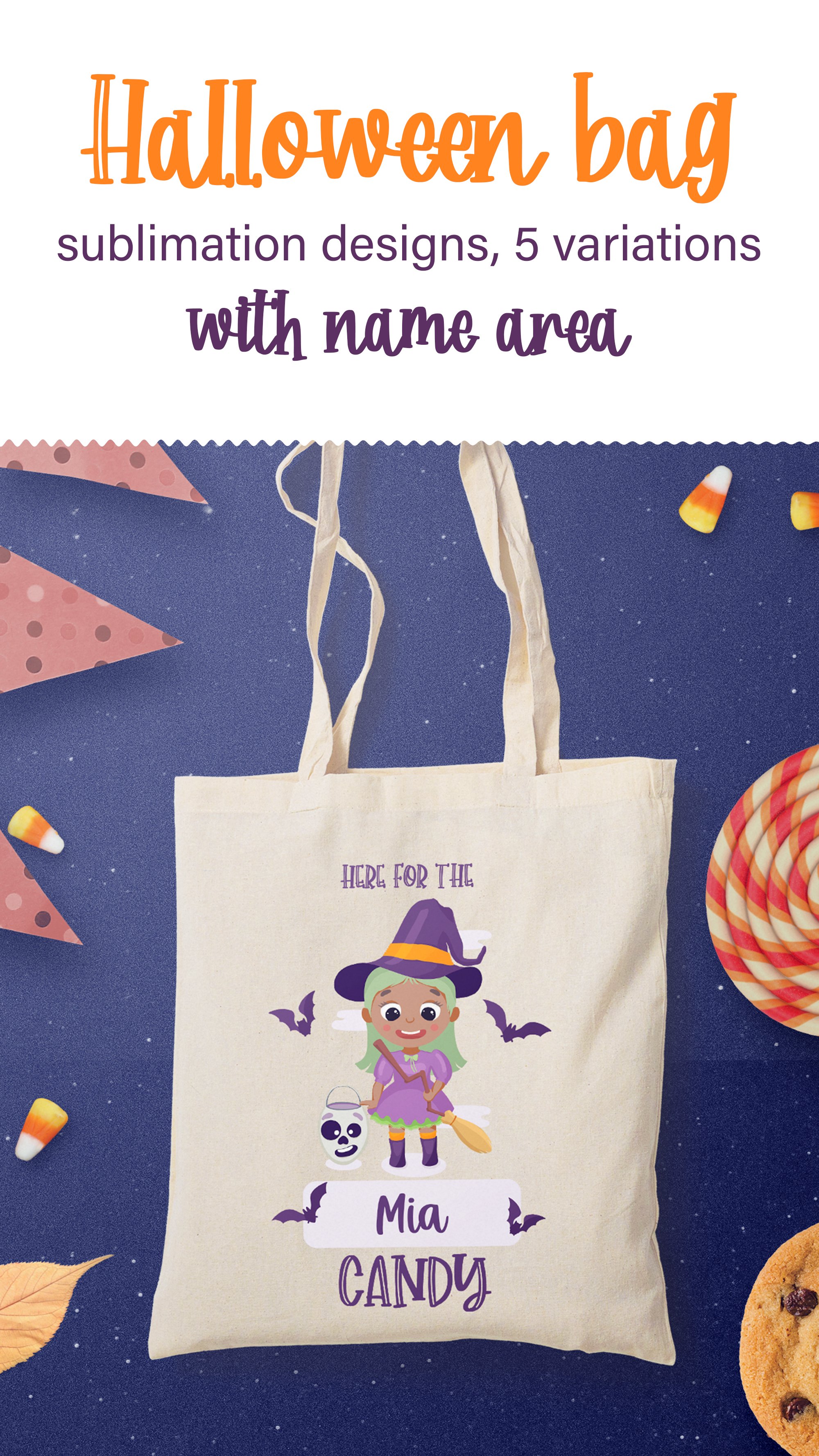 Halloween bag sublimation designs with Cute witch PNG