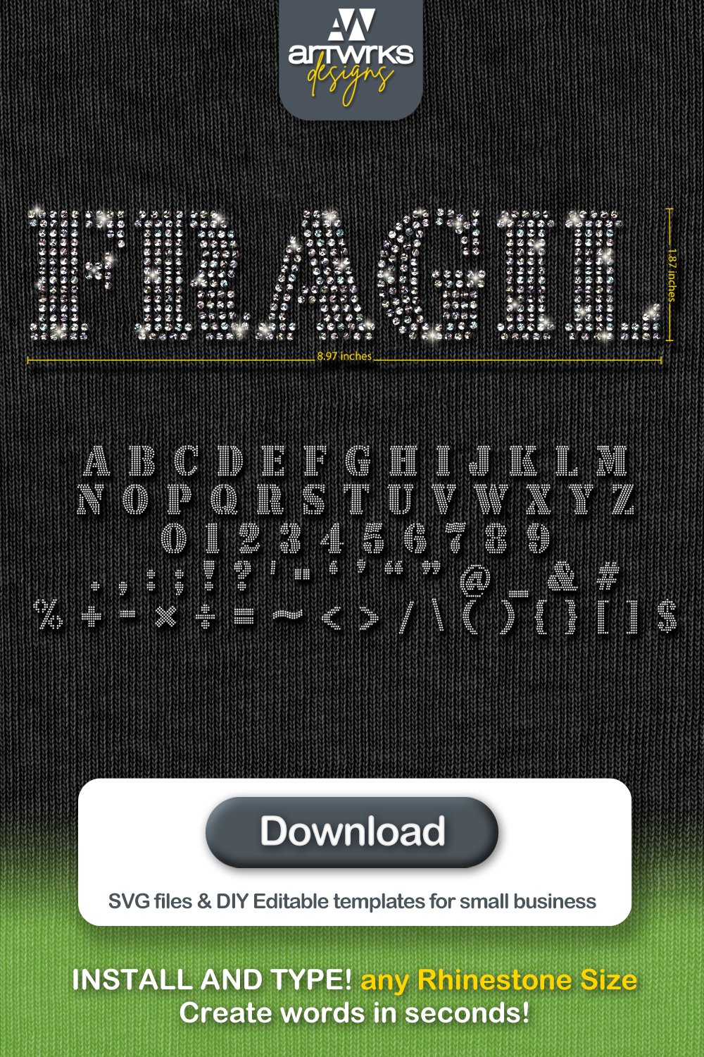 RHINESTONE TTF FONT | Typeable Rhinestone - Crystal Hot Fix