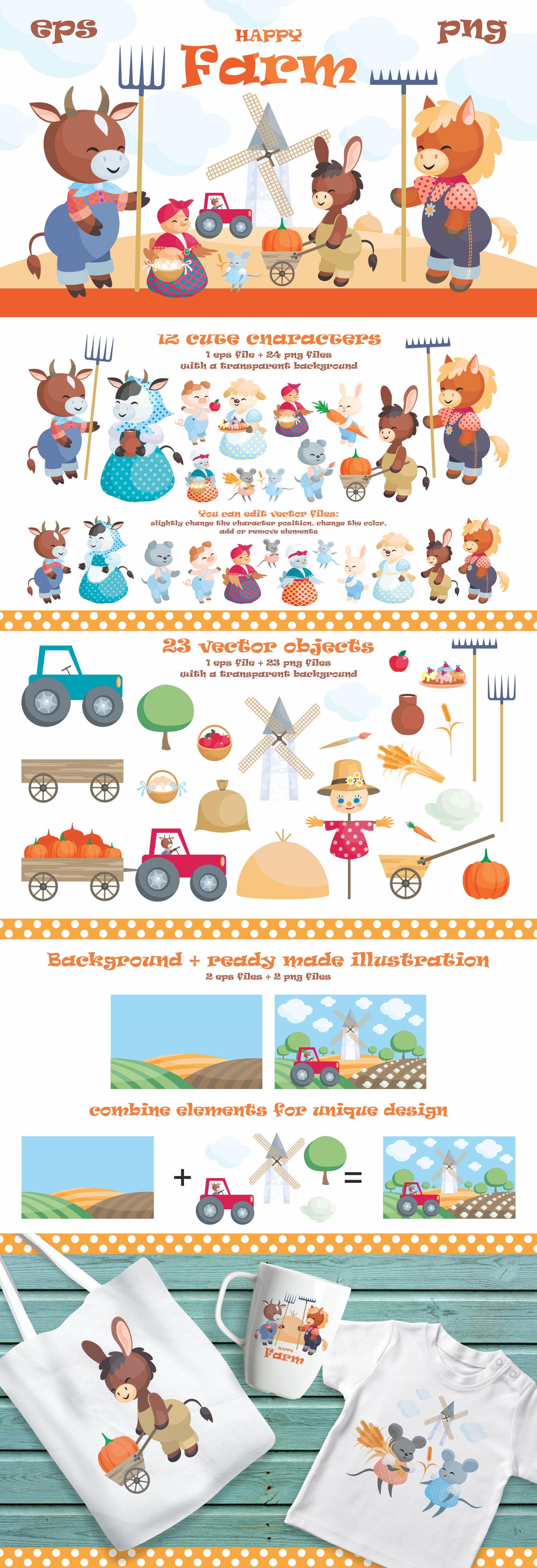 Happy Farm I Vector illustrations set