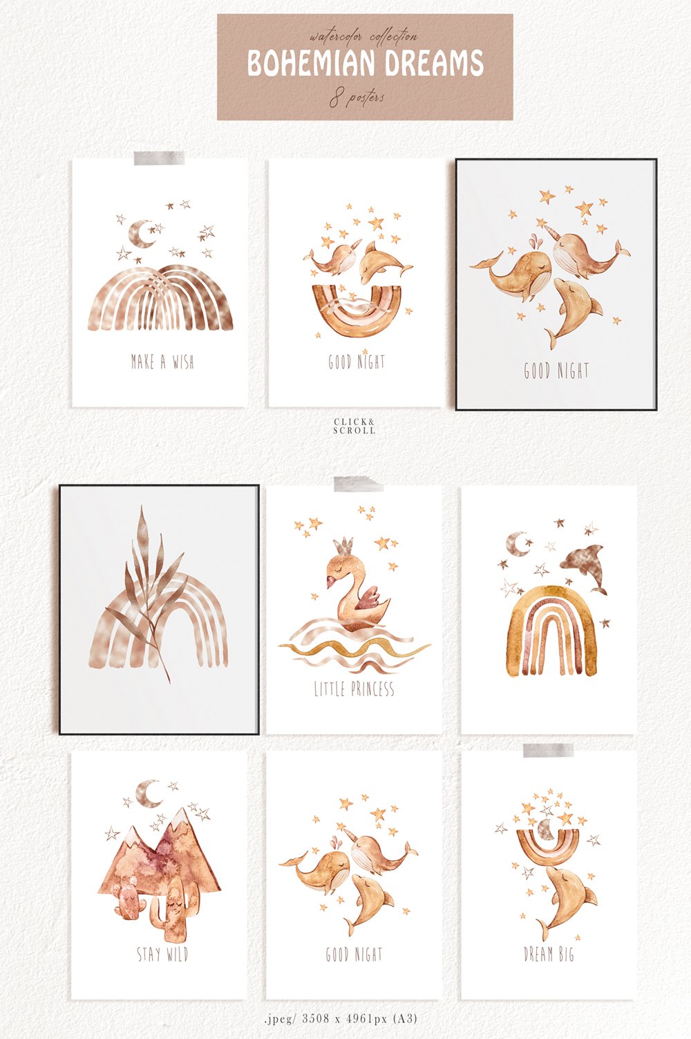 Nursery boho printable poster bundle print - posters for kid