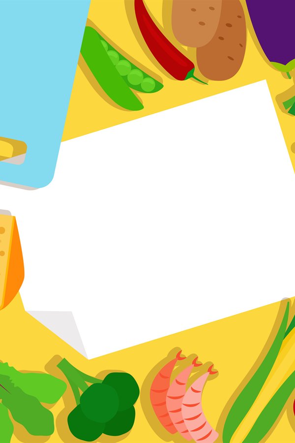 Healthy food and blank paper template