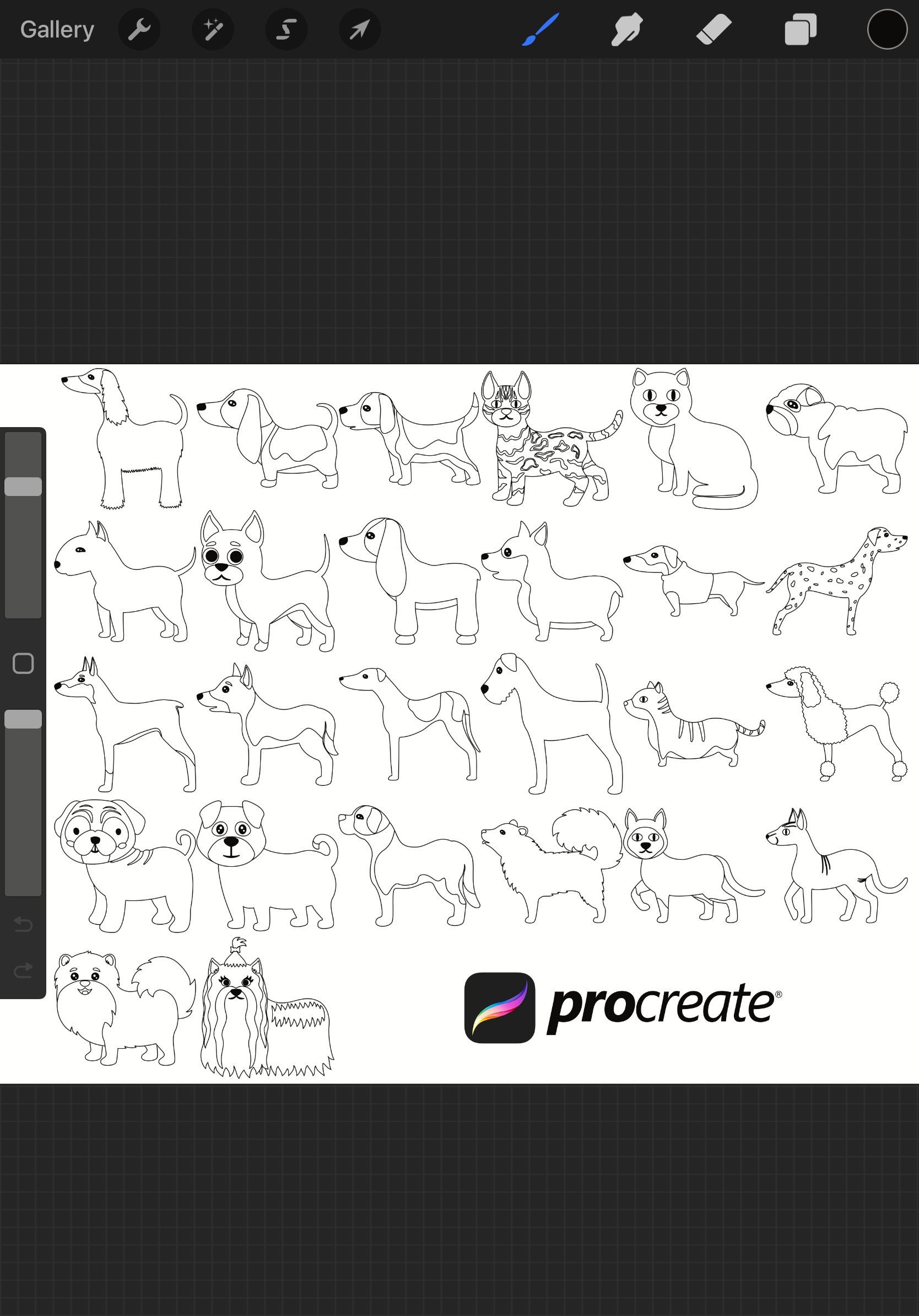 Cartoon Cats and Dogs Outlines Set 1 Procreate Brush Stamp