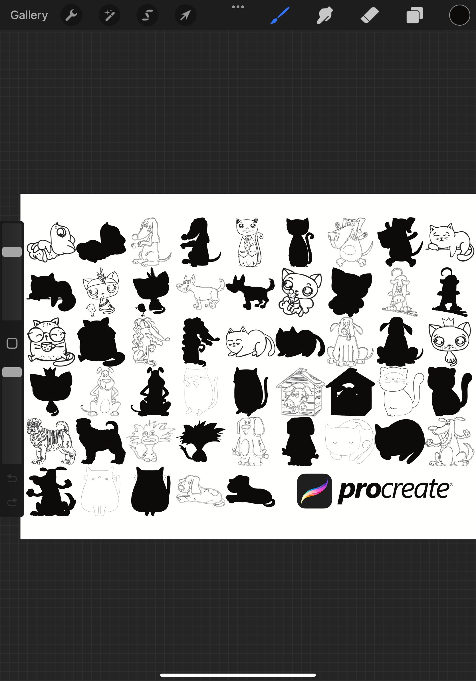 Cartoon Cats & Dogs Outlines and Silhouette Set 2 Procreate