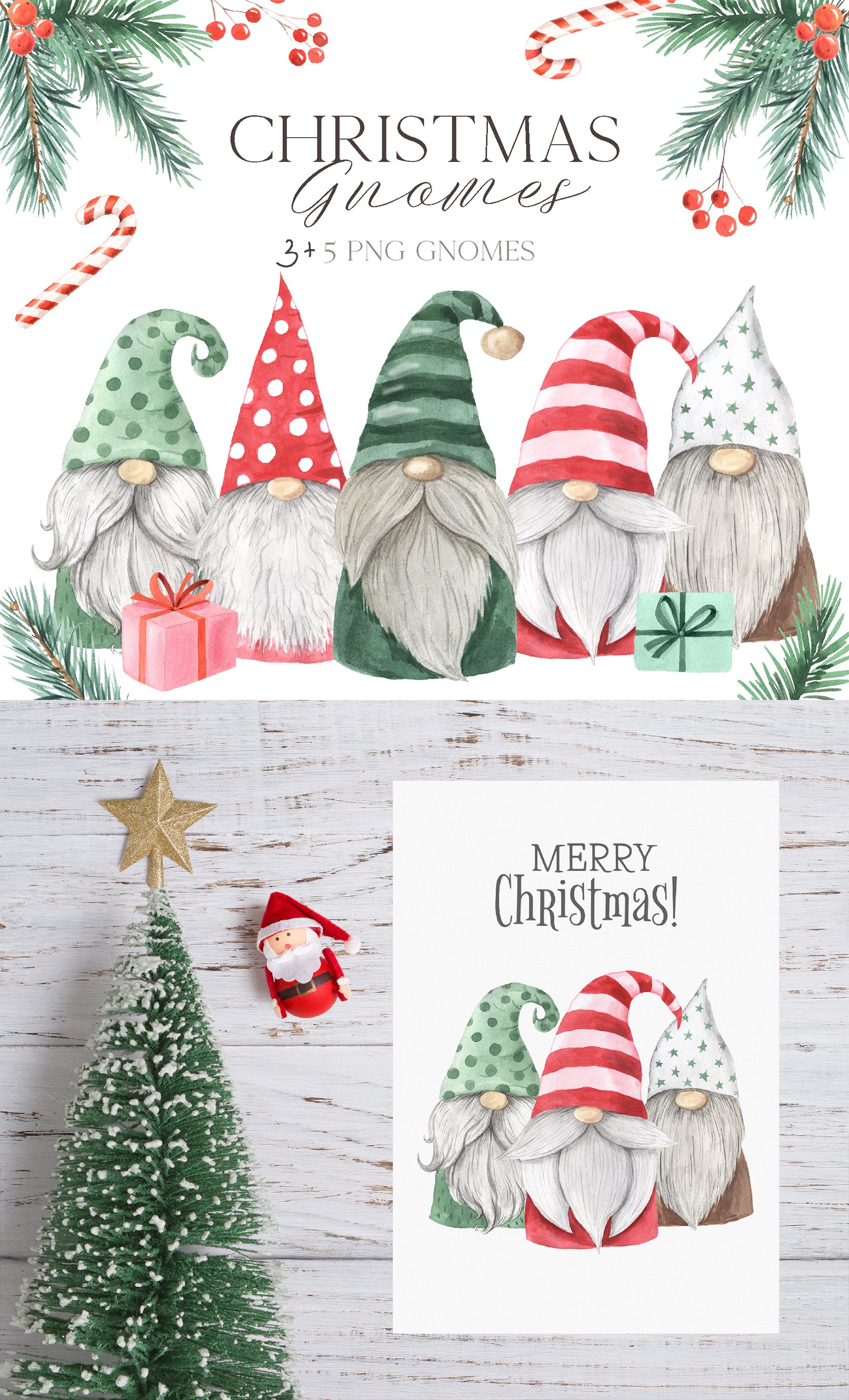 Watercolor Scandinavian Christmas Gnomes Clipart (2201330)