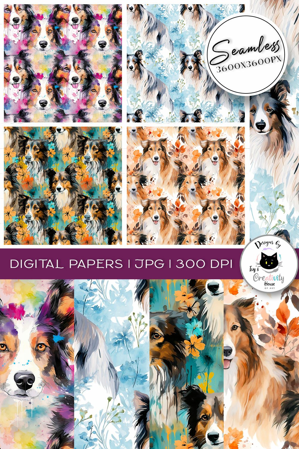 Watercolor Dog Digital Paper | Dog Breed Seamless Pattern