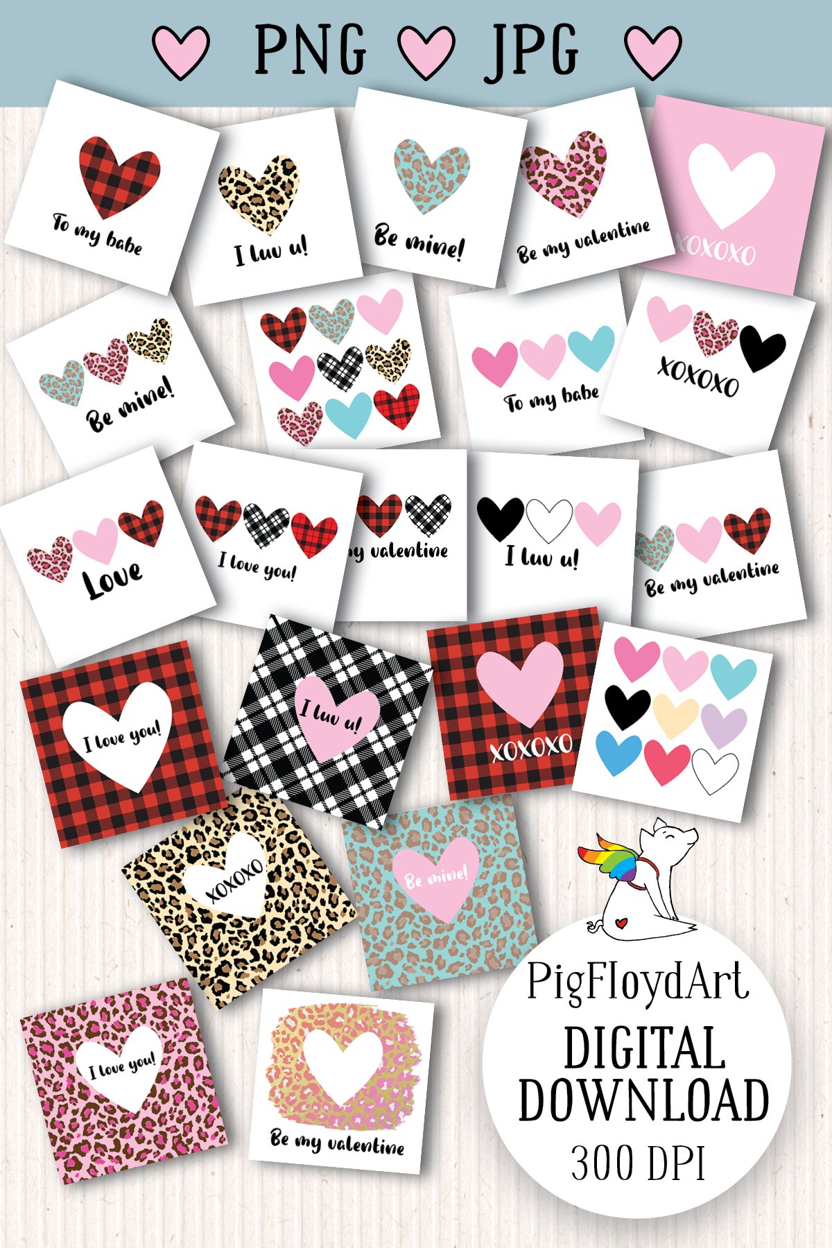 Valentine's Day Card Bundle 22 Designs PNG, JPG