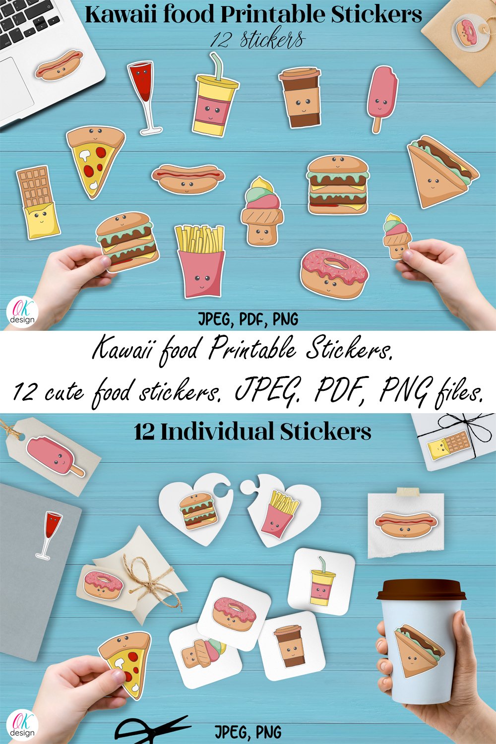 Kawaii food Printable Stickers.