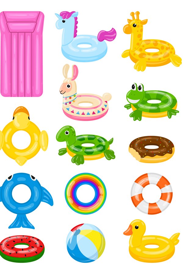 Cartoon swimming circles, pool or beach water rubber ball an