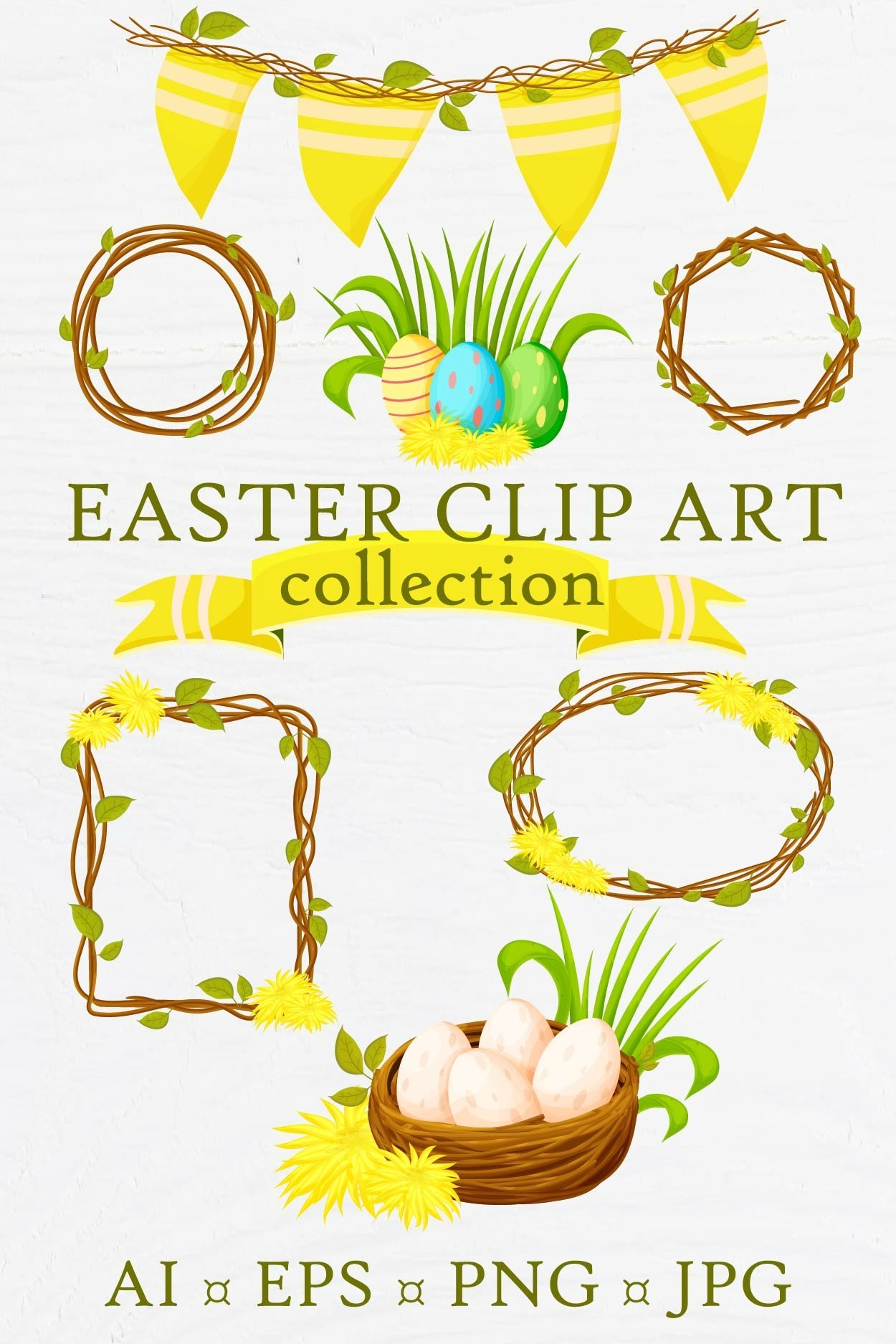 Easter Clip art collection with frames PNG EPS JPG