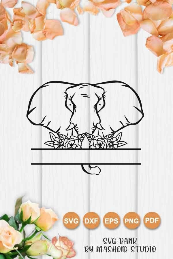 Split Floral Elephant SVG file, Elephant Floral Frame