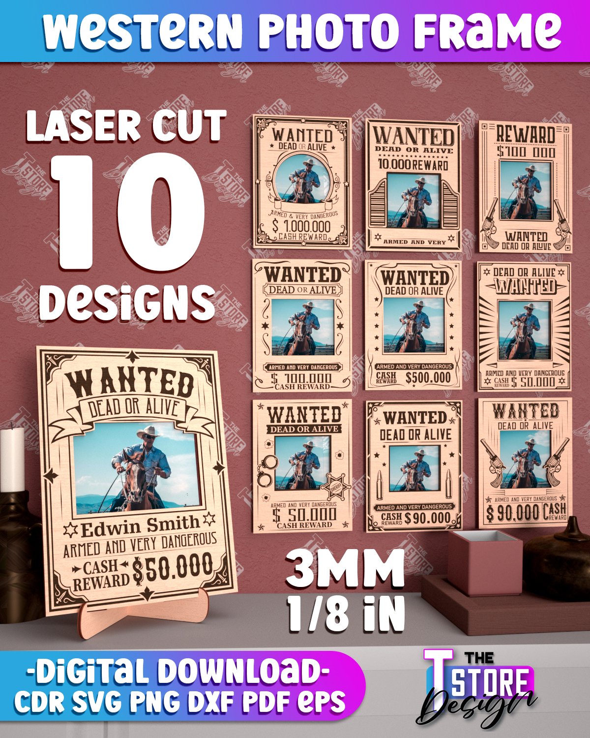 Western Photo Frame Laser Cut | Personalized Photo Frame SVG