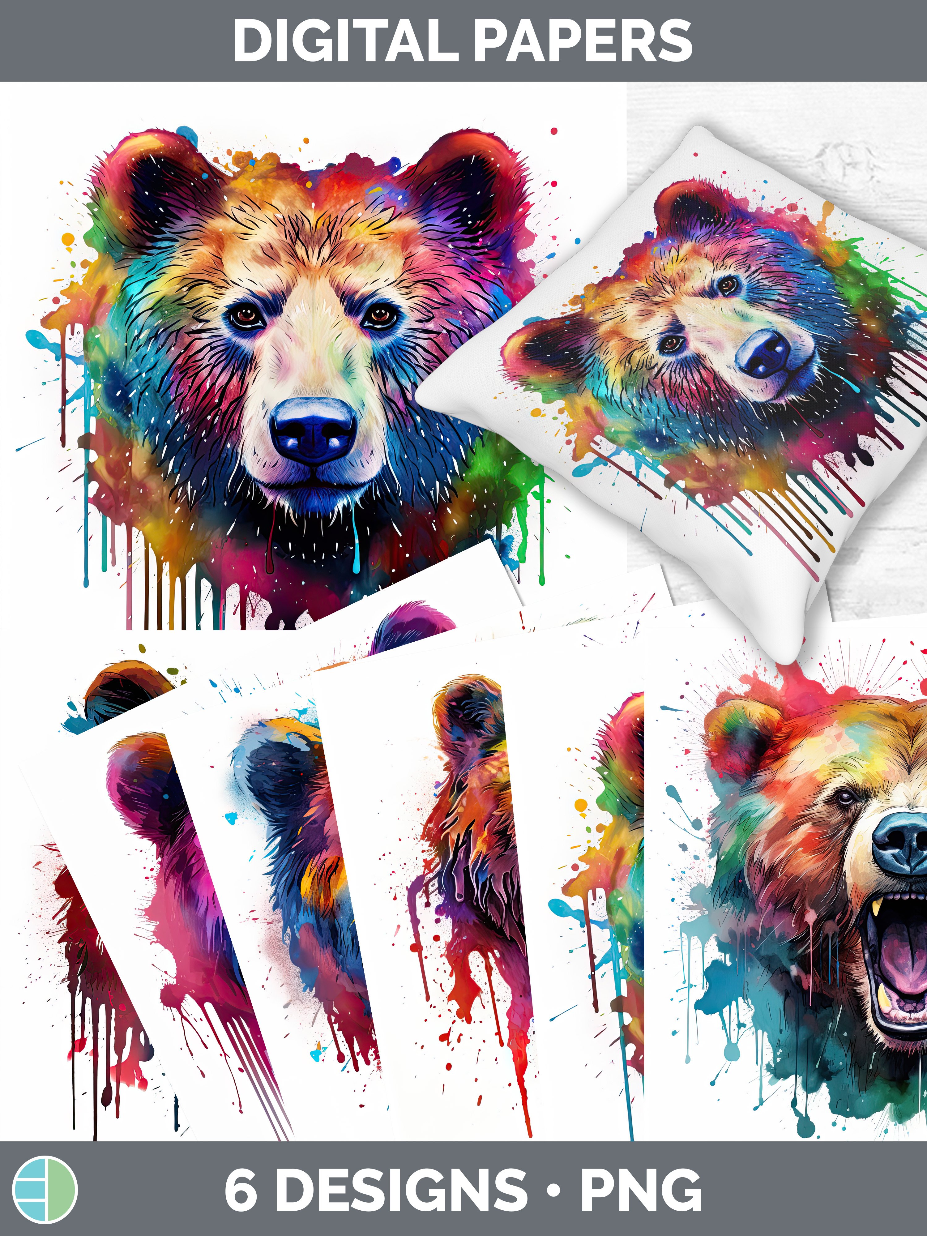 Splat Rainbow Grizzly Bear Paper Backgrounds | Digital Scrap
