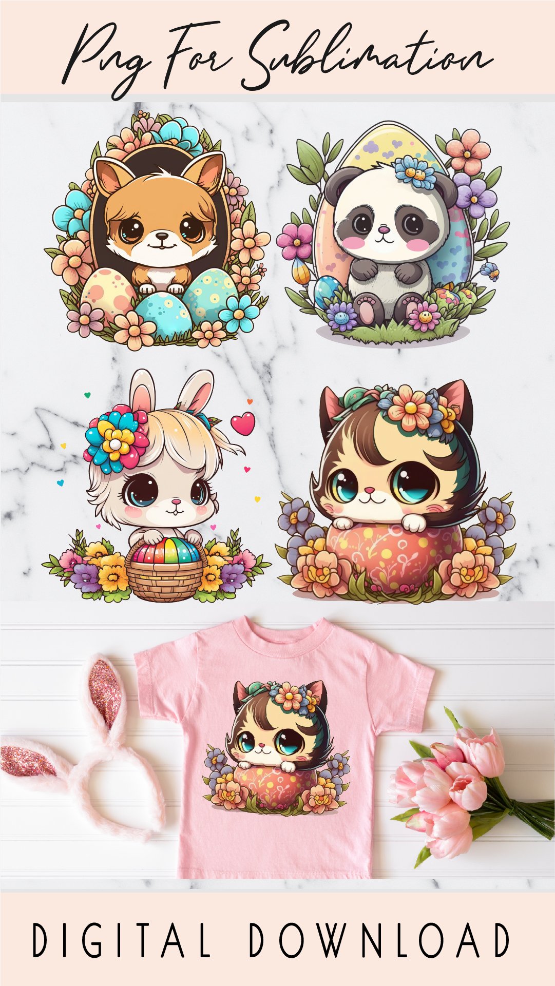 Easter Clipart Bundle, Easter Animals PNG Sublimation Bundle