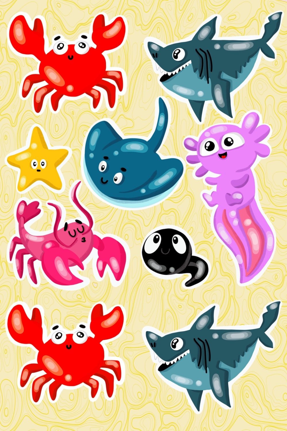 Sea animals, Ocean Life clipart, shark, starfish, crab