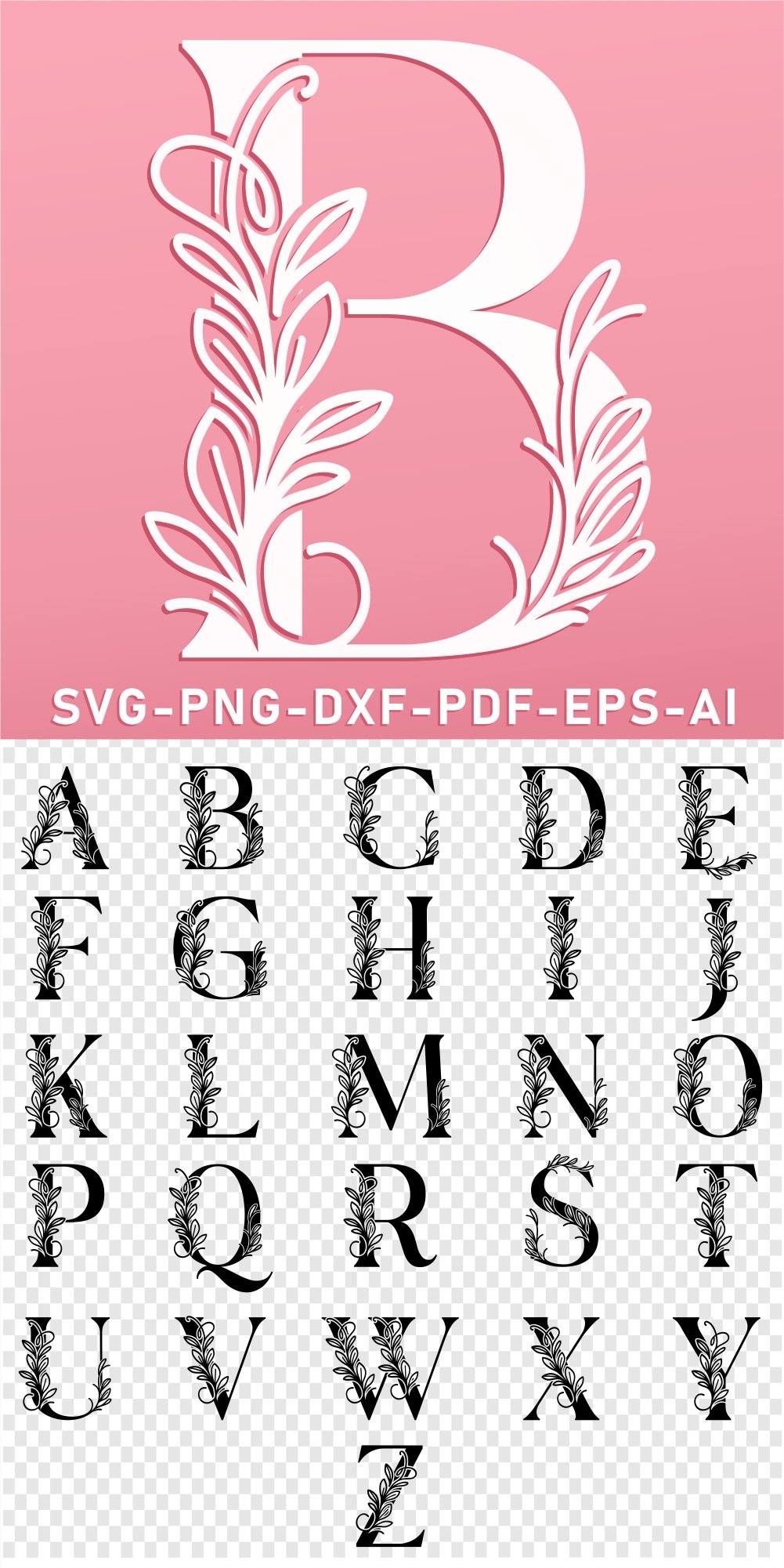 Floral Flower Monogram Letters SVG, Monogram Font SVG, PNG