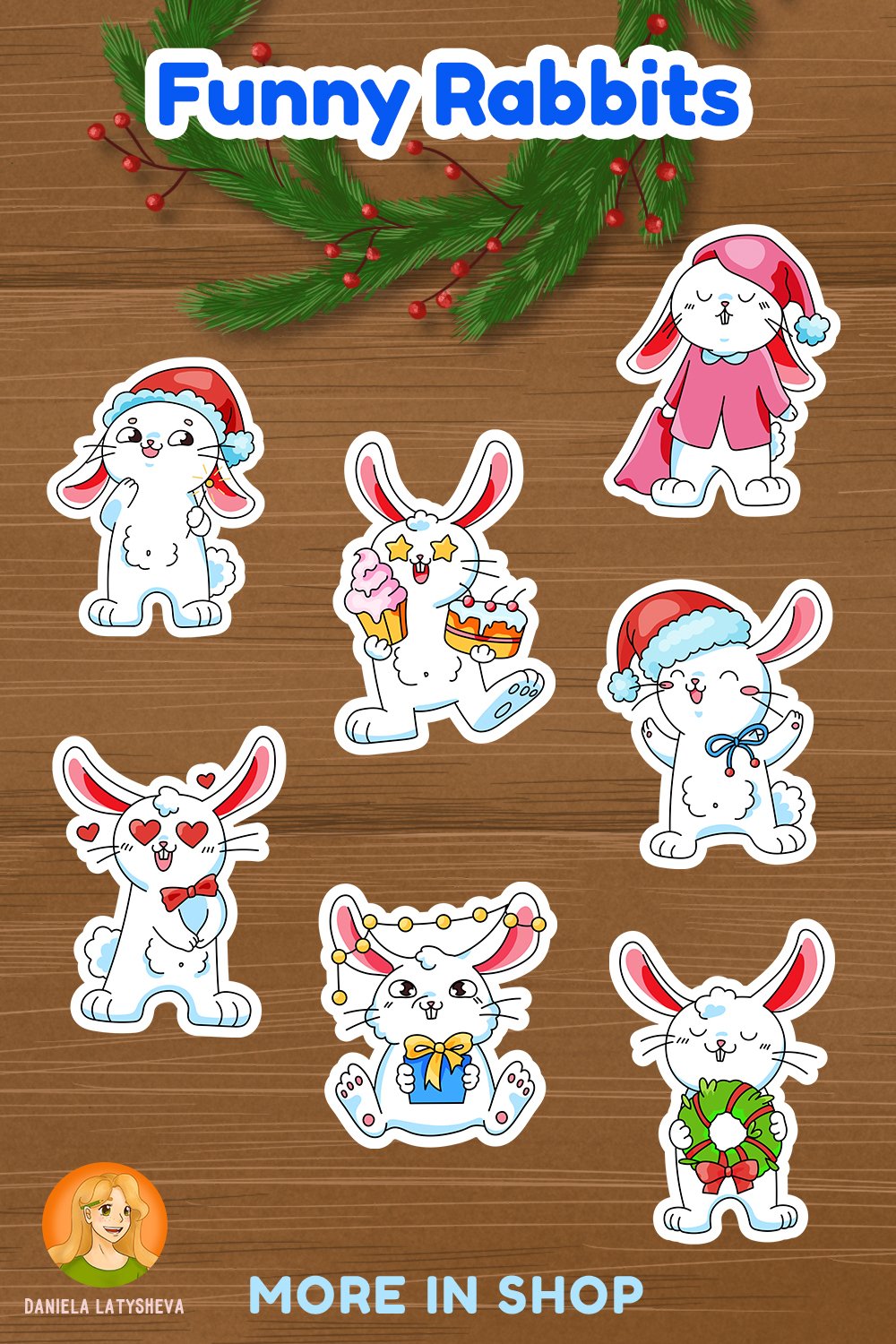Christmas Rabbit Printable Cute Sticker Set