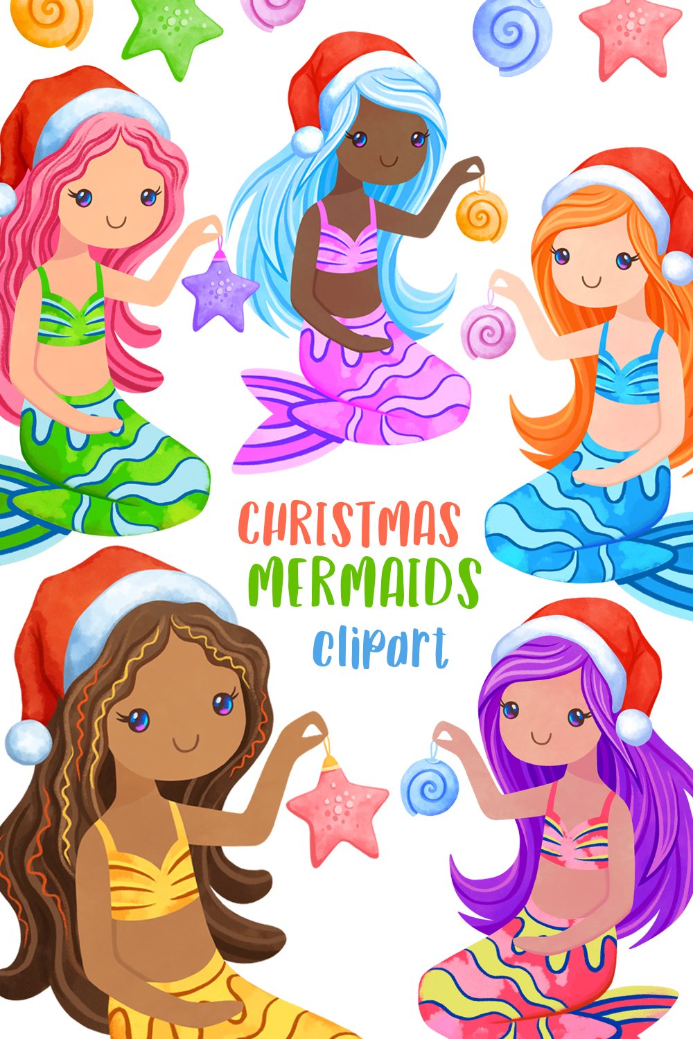Watercolor Christmas mermaid clipart Sublimation clipart png