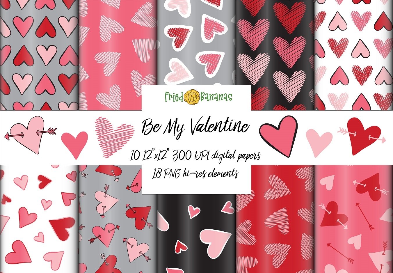 Valentine Hearts Paper Pack instant download