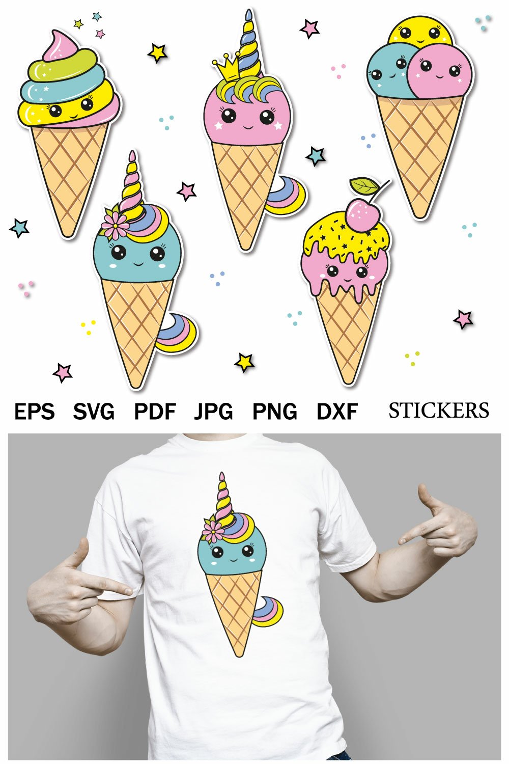 Dessert Ice Cream Kawaii Stickers for Printing Cricut