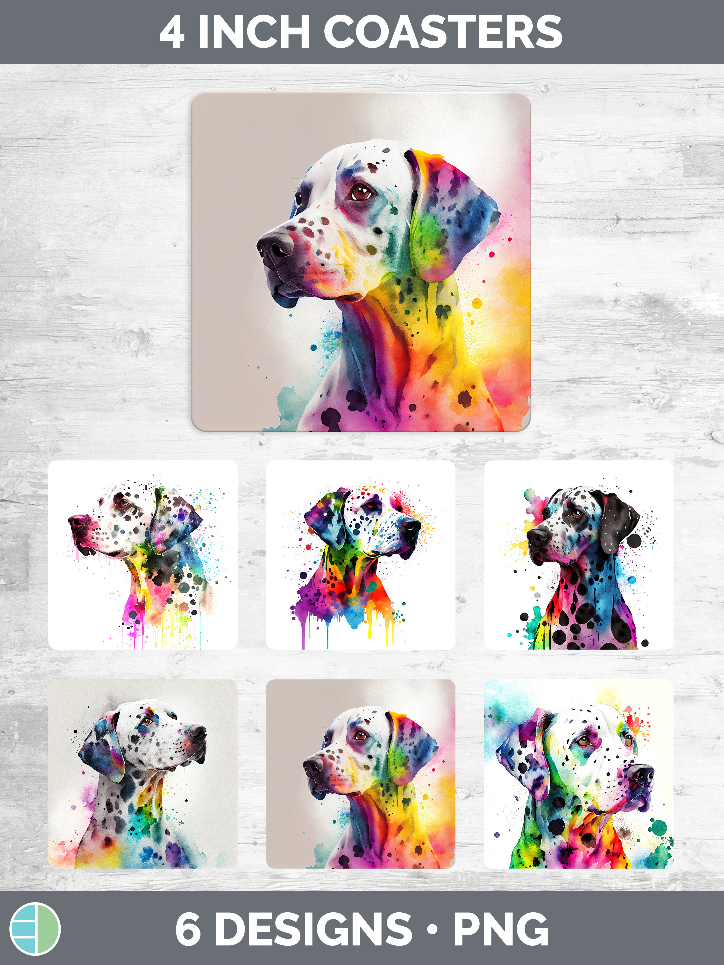 Rainbow Dalmatian Dog Square Coaster | Sublimation Coaster D