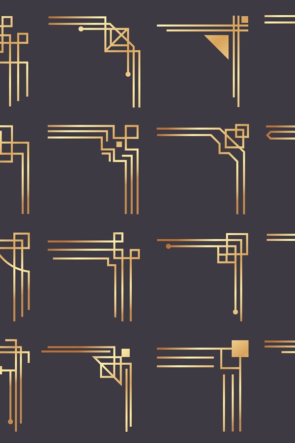Art deco corner. Modern graphic corners for vintage gold pat