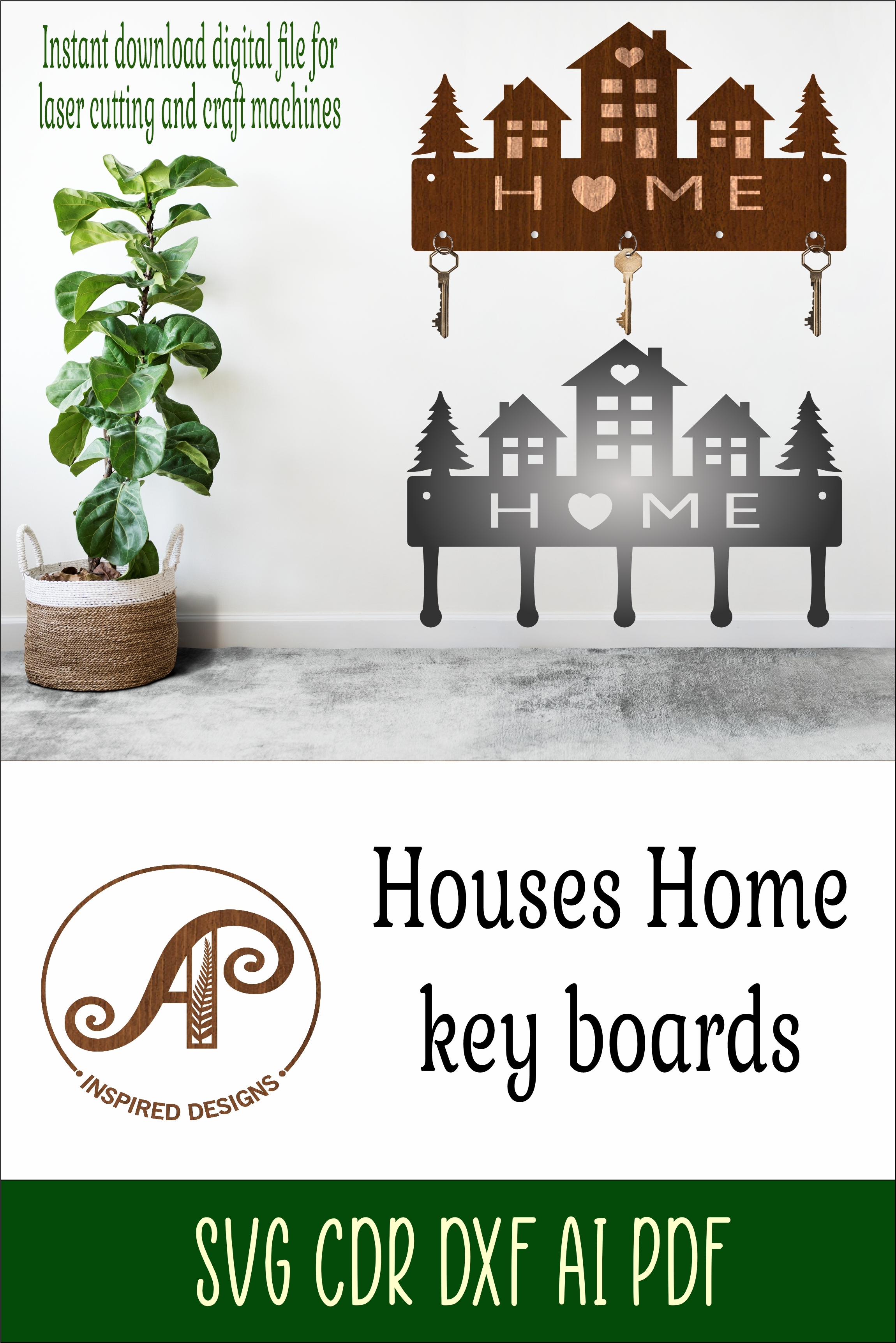 Houses Key holder designs for wood and metal cutting