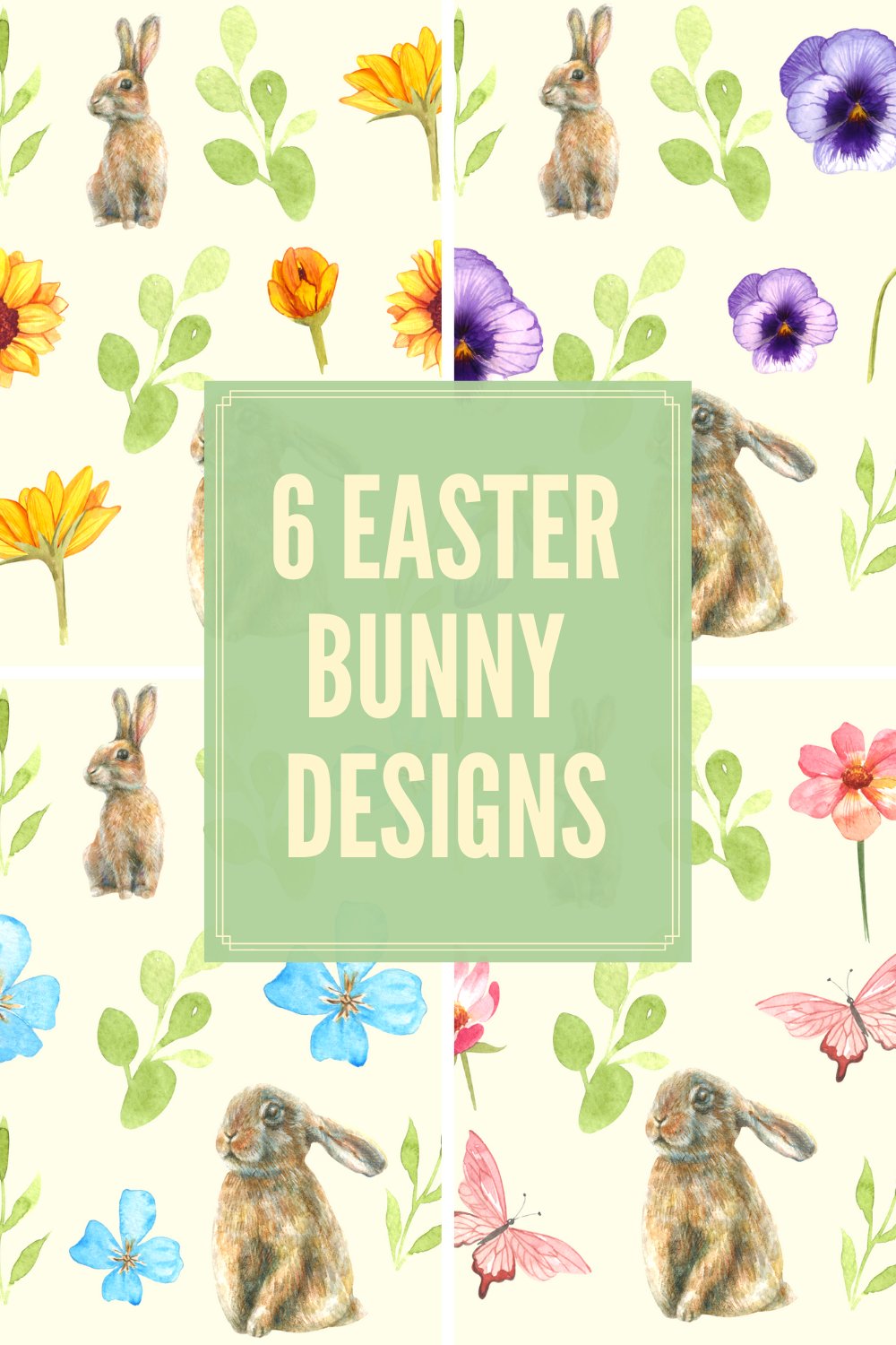 Spring easter bunny floral seamless pattern wall art print