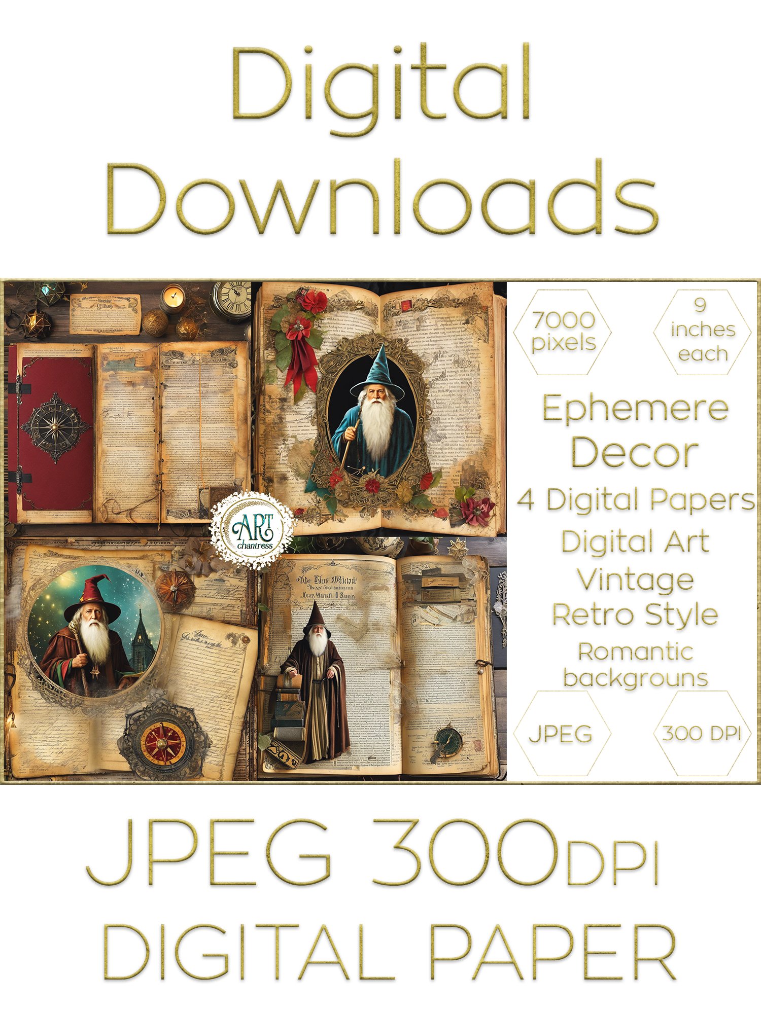 Vintage Fantasy Retro Old Magic Wizzard Digital (3611098)