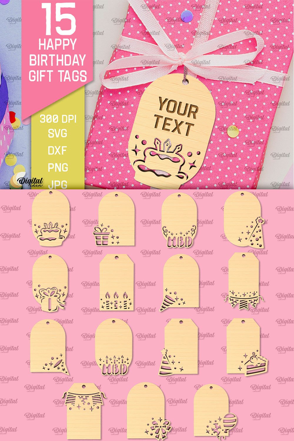 Happy Birthday Gift Tags LaserCut Bundle. Gift Hang Tags SVG