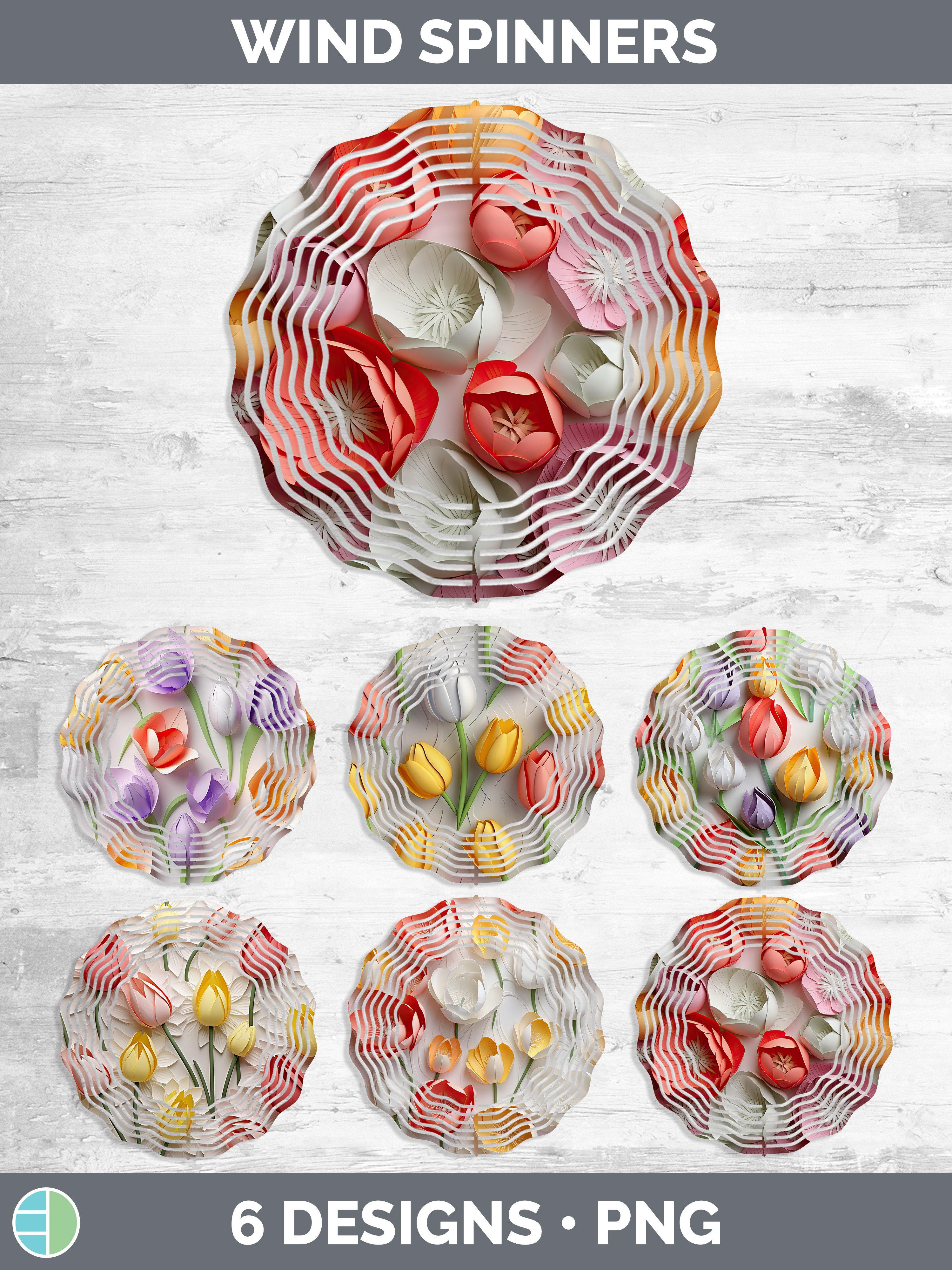 3D Paper Tulip Flowers Wind Spinner | Bundle Spinner Designs