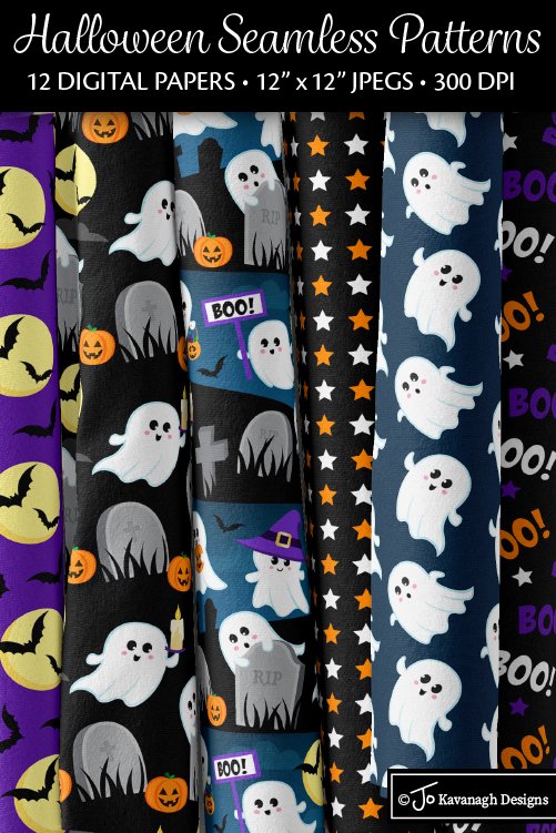 Halloween Digital Paper, Halloween Patterns, Ghost, Bats
