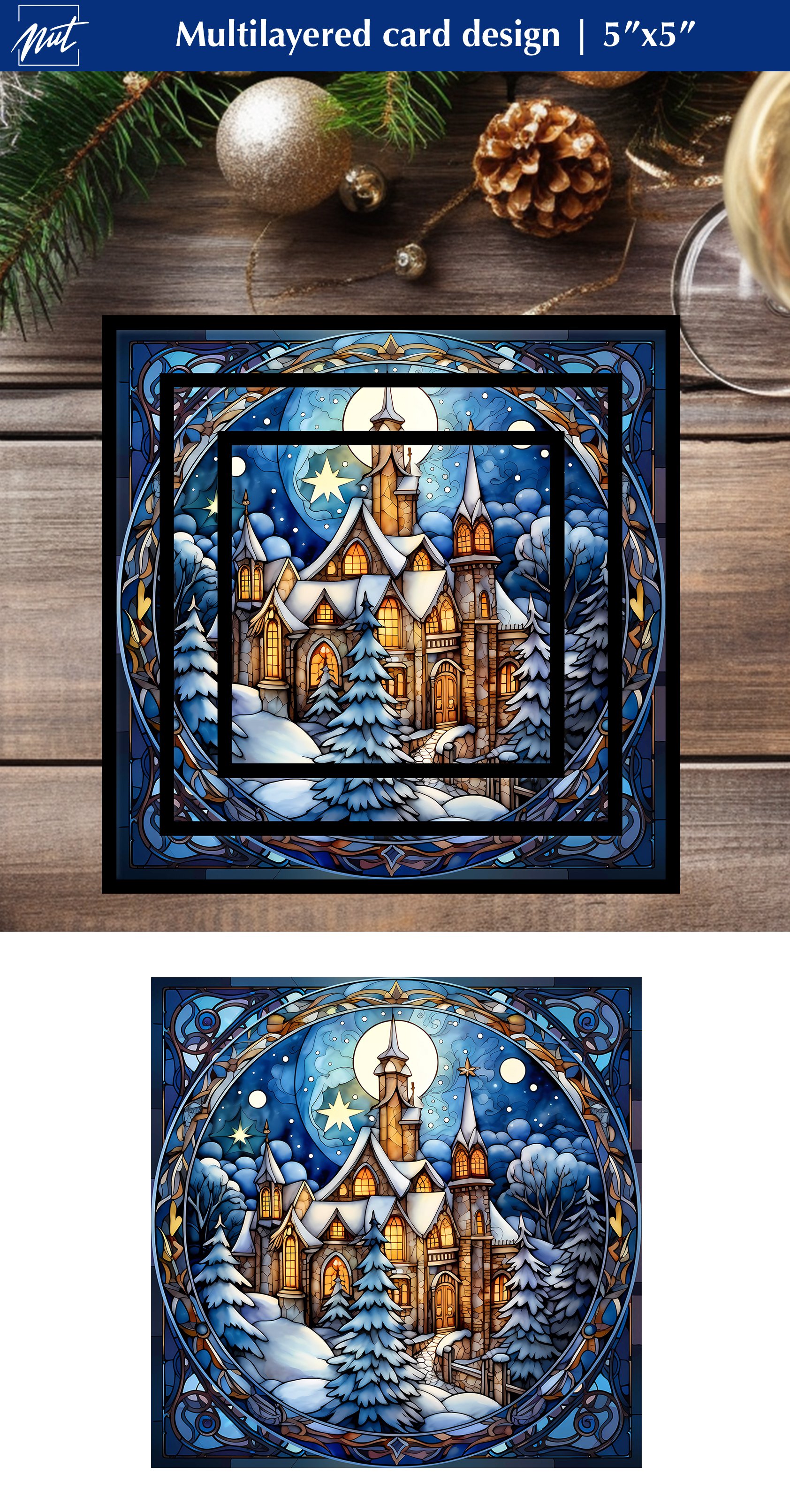 Stained glass cards, Christmas stained glass printable card