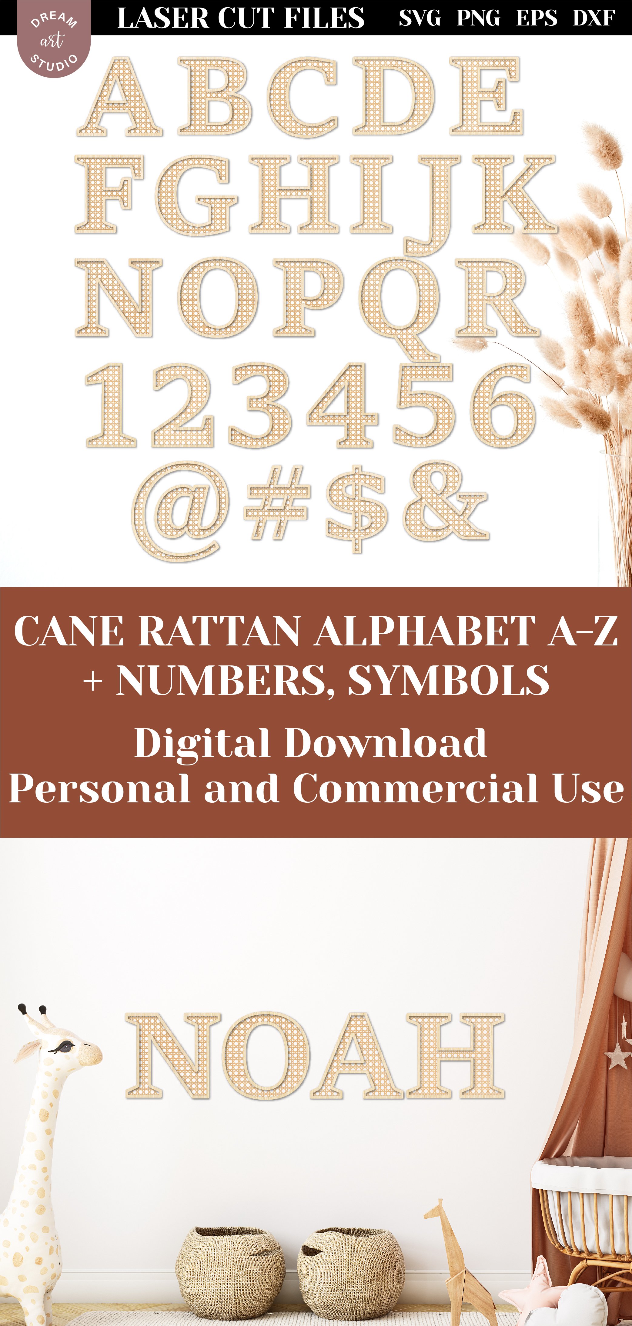 Rattan Letters Numbers svg Wicker letter template Boho decor