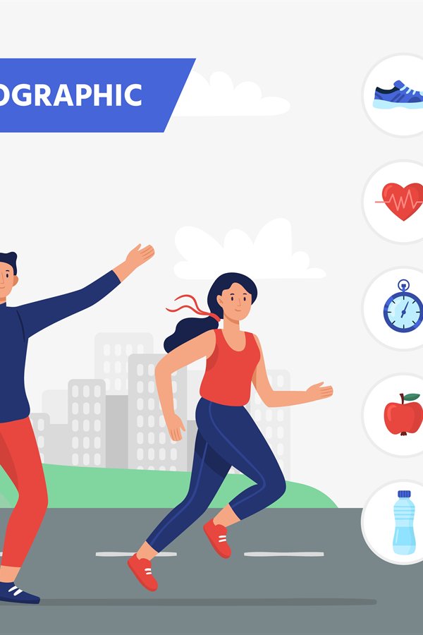 Run infographic. Outdoor aerobics fitness training, running