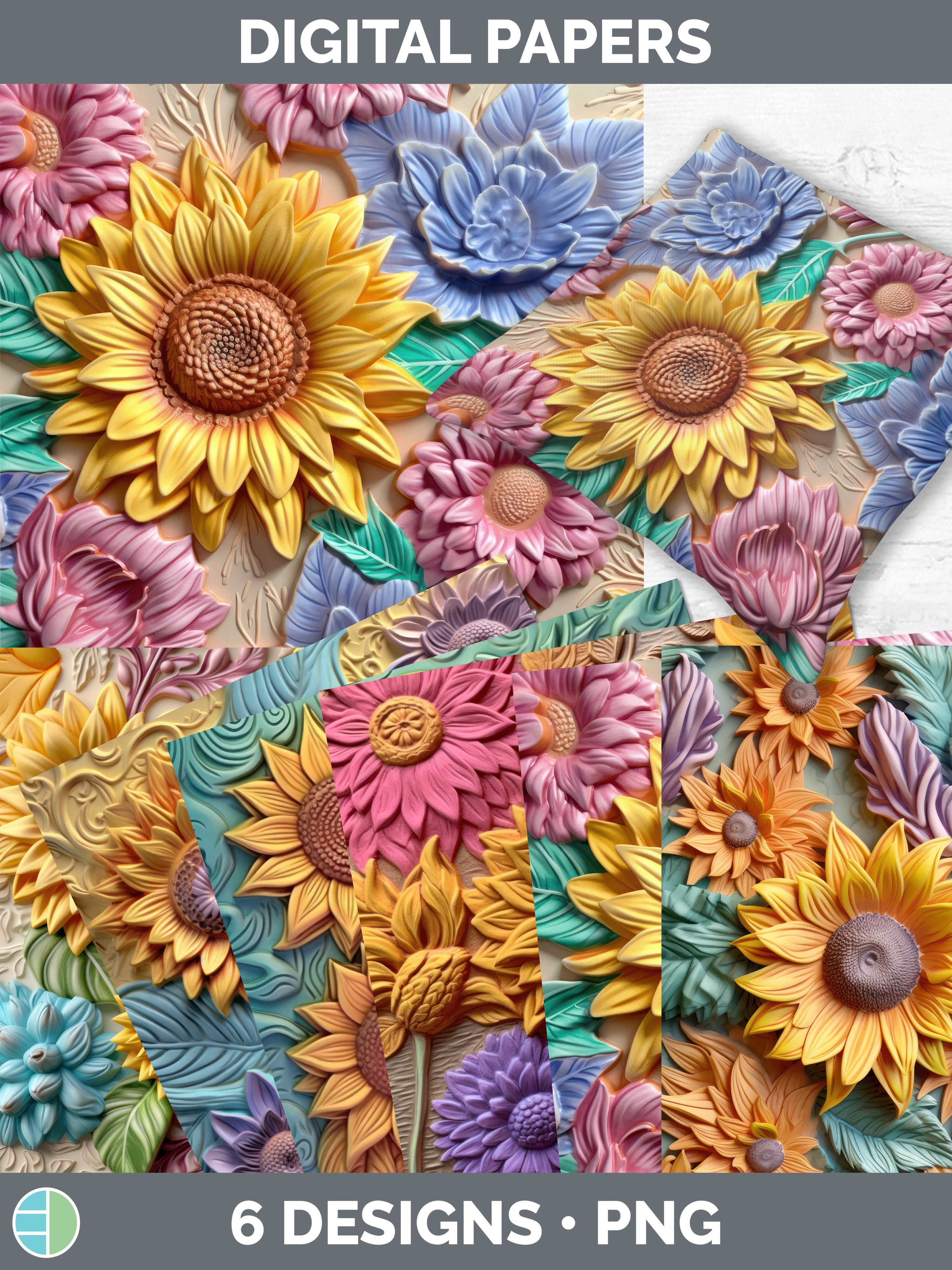 3D Sunflower Flowers Paper Backgrounds | Digital Scrapbook P
