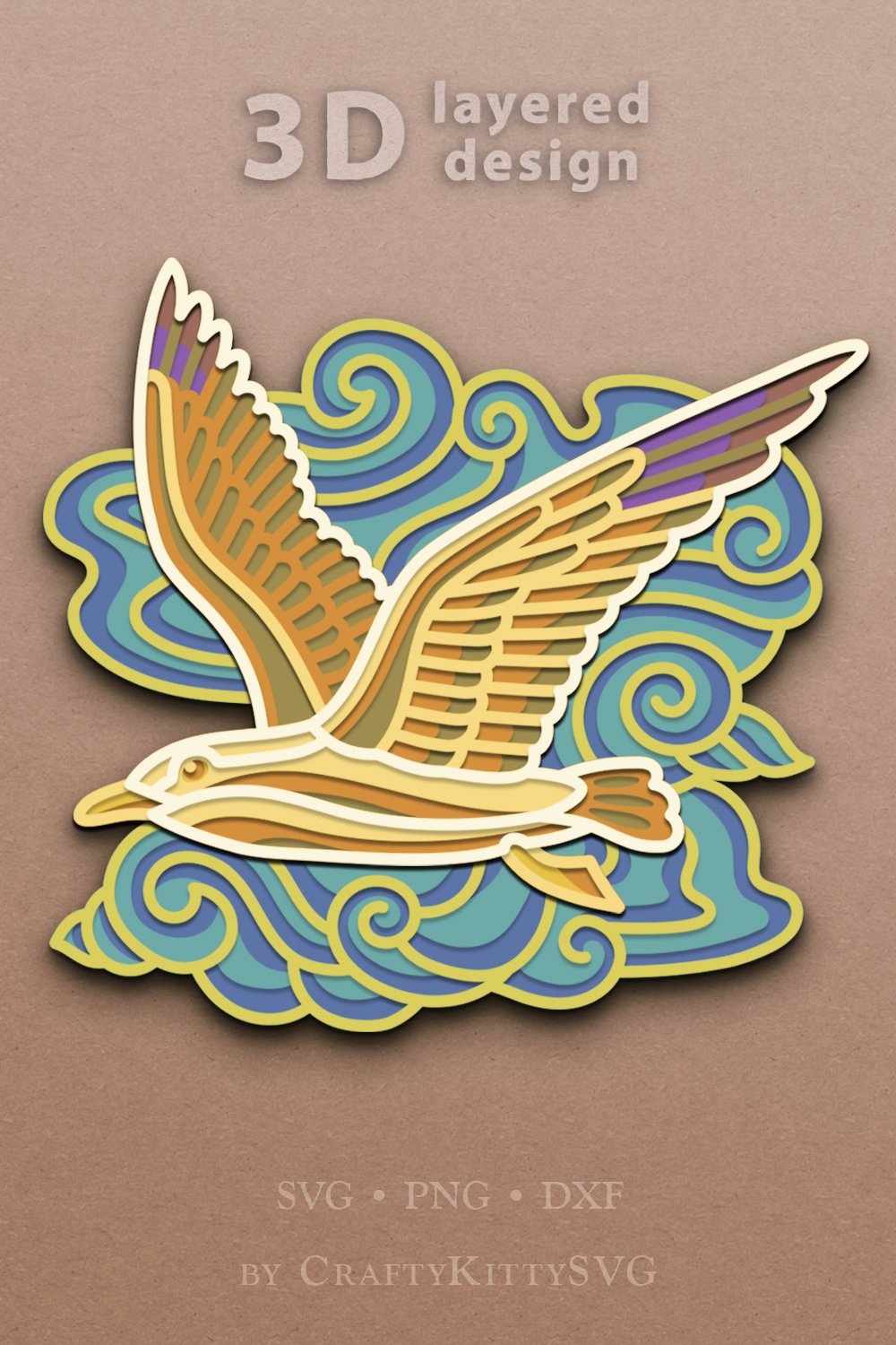 3D Seagull SVG, 3D layered paper cut, 3D Sea Gull Bird SVG