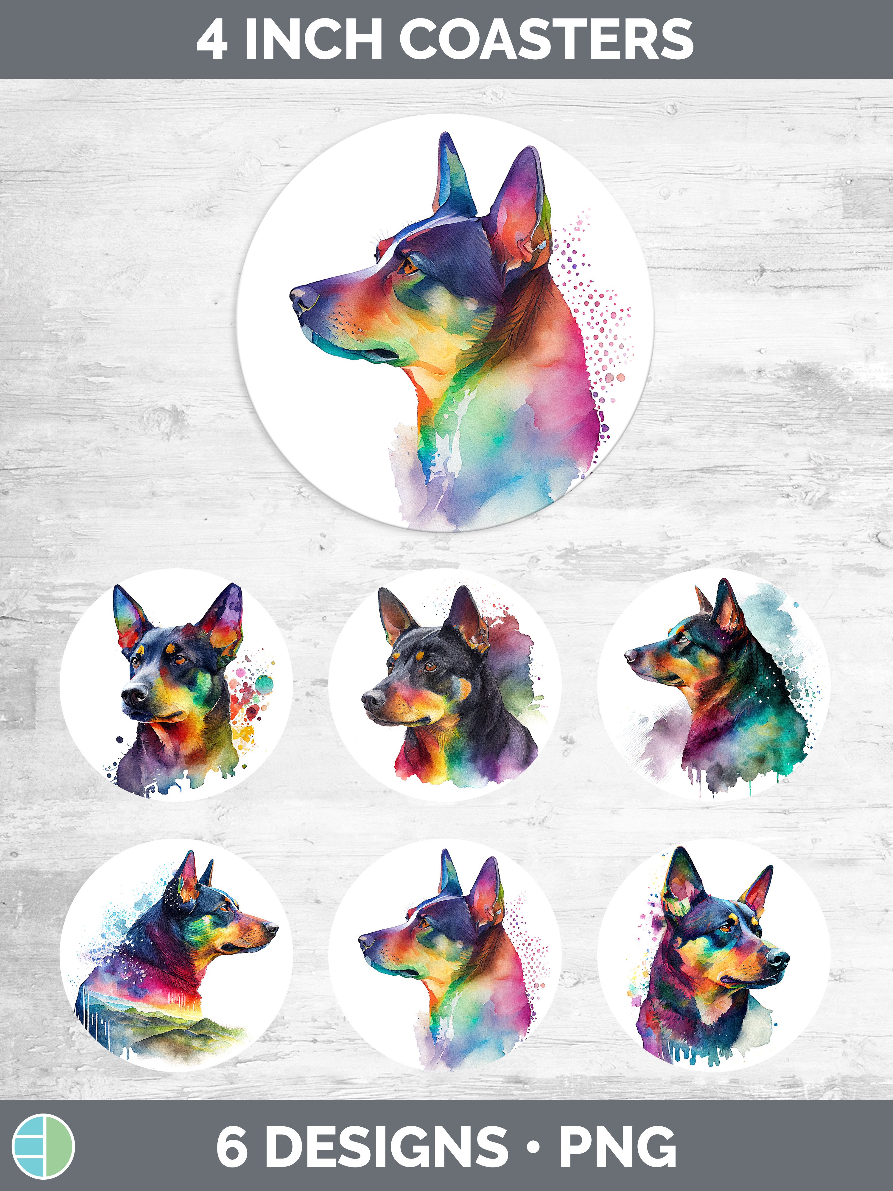 Rainbow Australian Kelpie Round Coaster | Sublimation Coaste