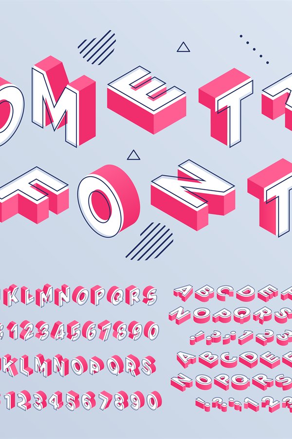 Isometric geometric alphabet 3d letters cubic blocks