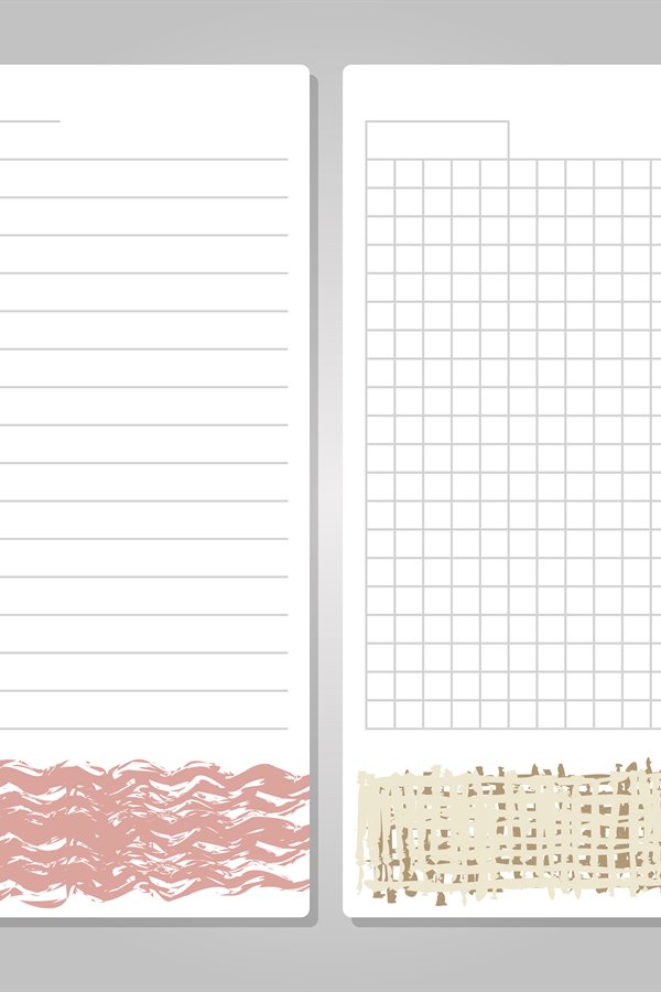 Notebook page templates with paper for notes, memos, checkli