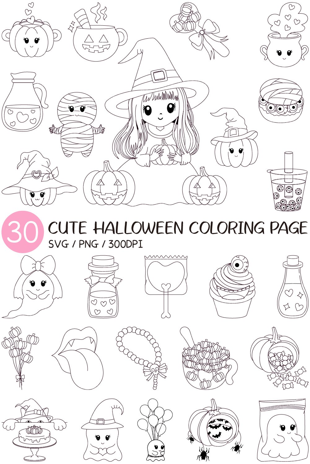 Cute Halloween Coloring page | Cute SVG PNG For kids horror